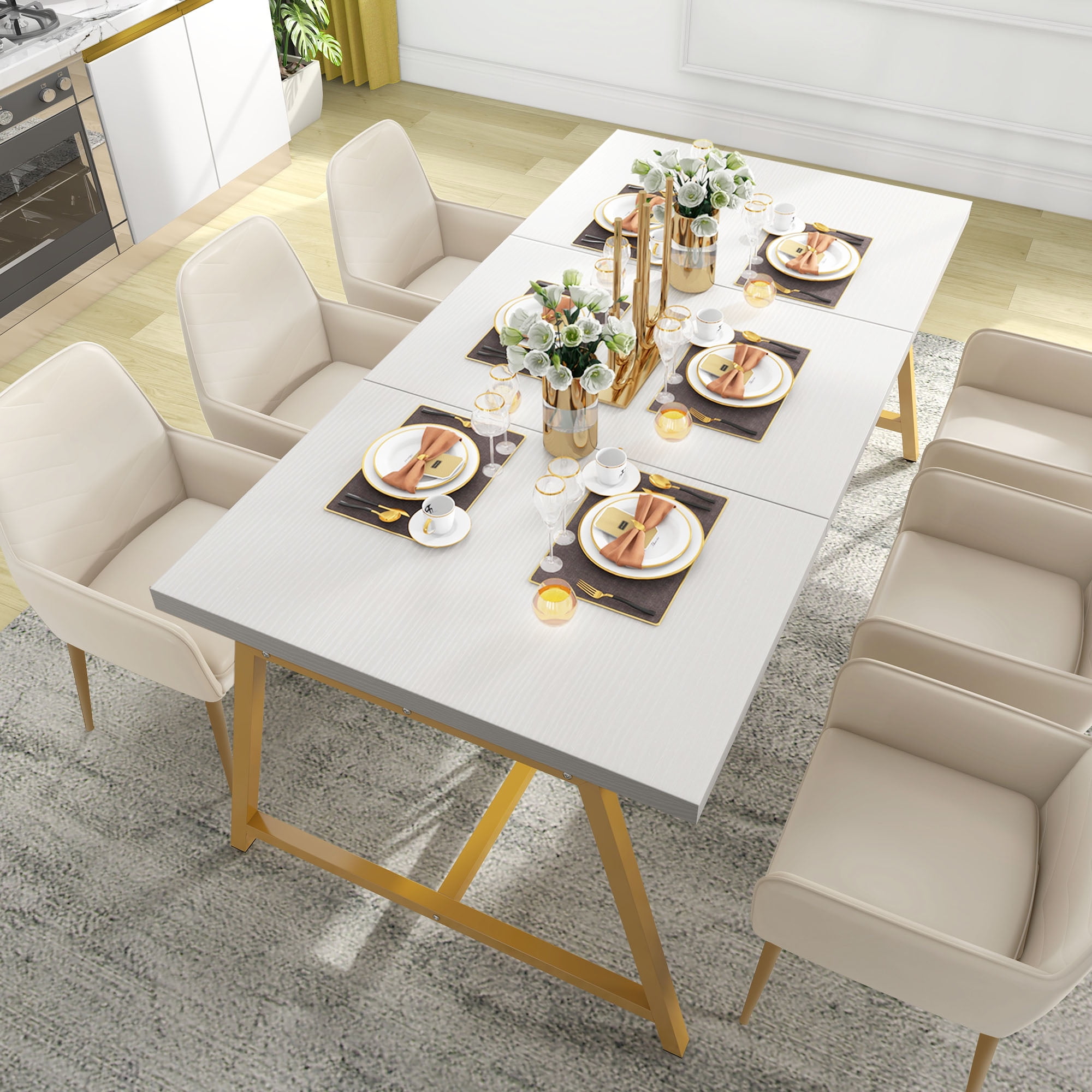 DWVO Modern Dining Table for 6-8, 70.9" Rectangular Wood Kitchen Table ...