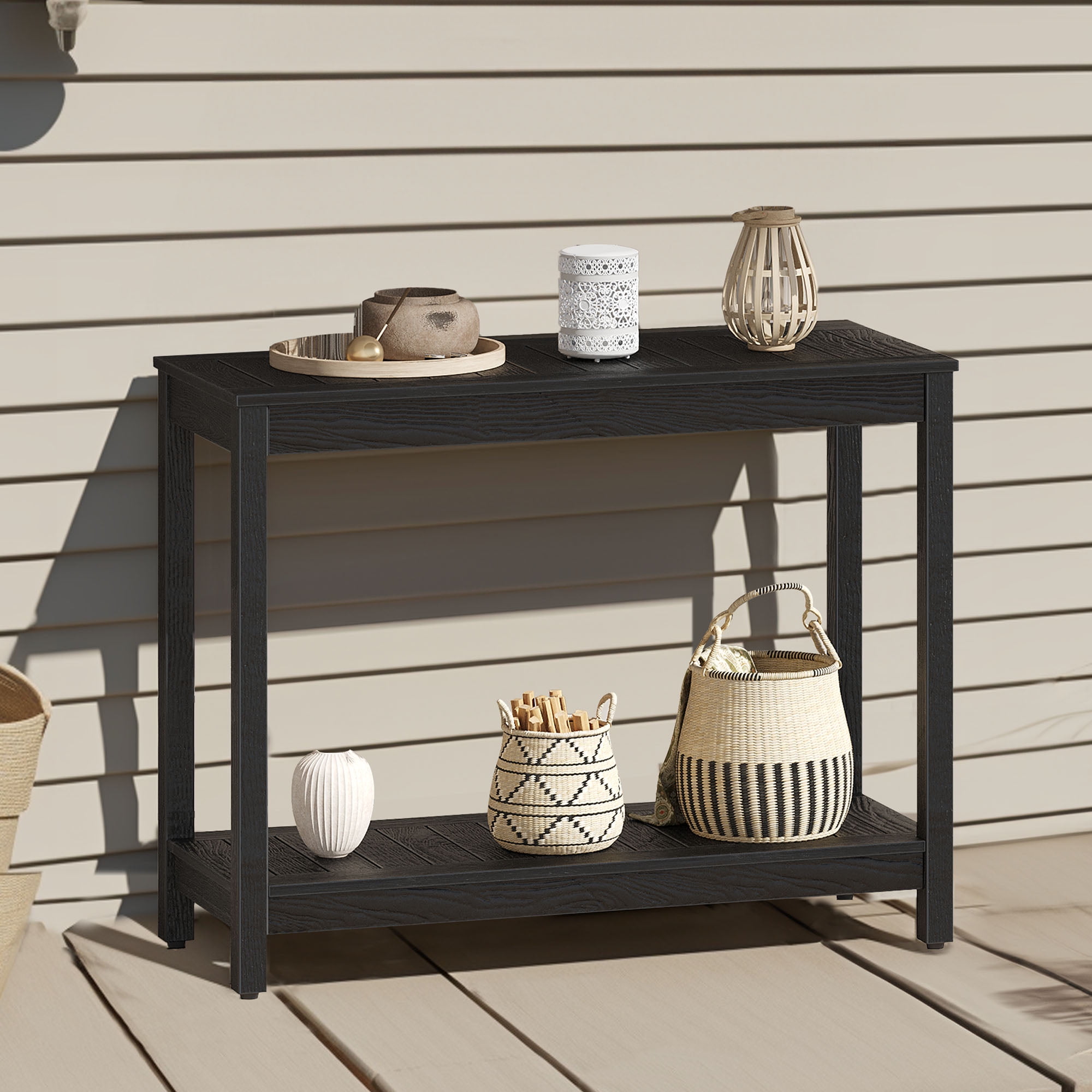 DWVO Modern Farmhouse Entryway Table with Storage Shelves, Wood Outdoor ...