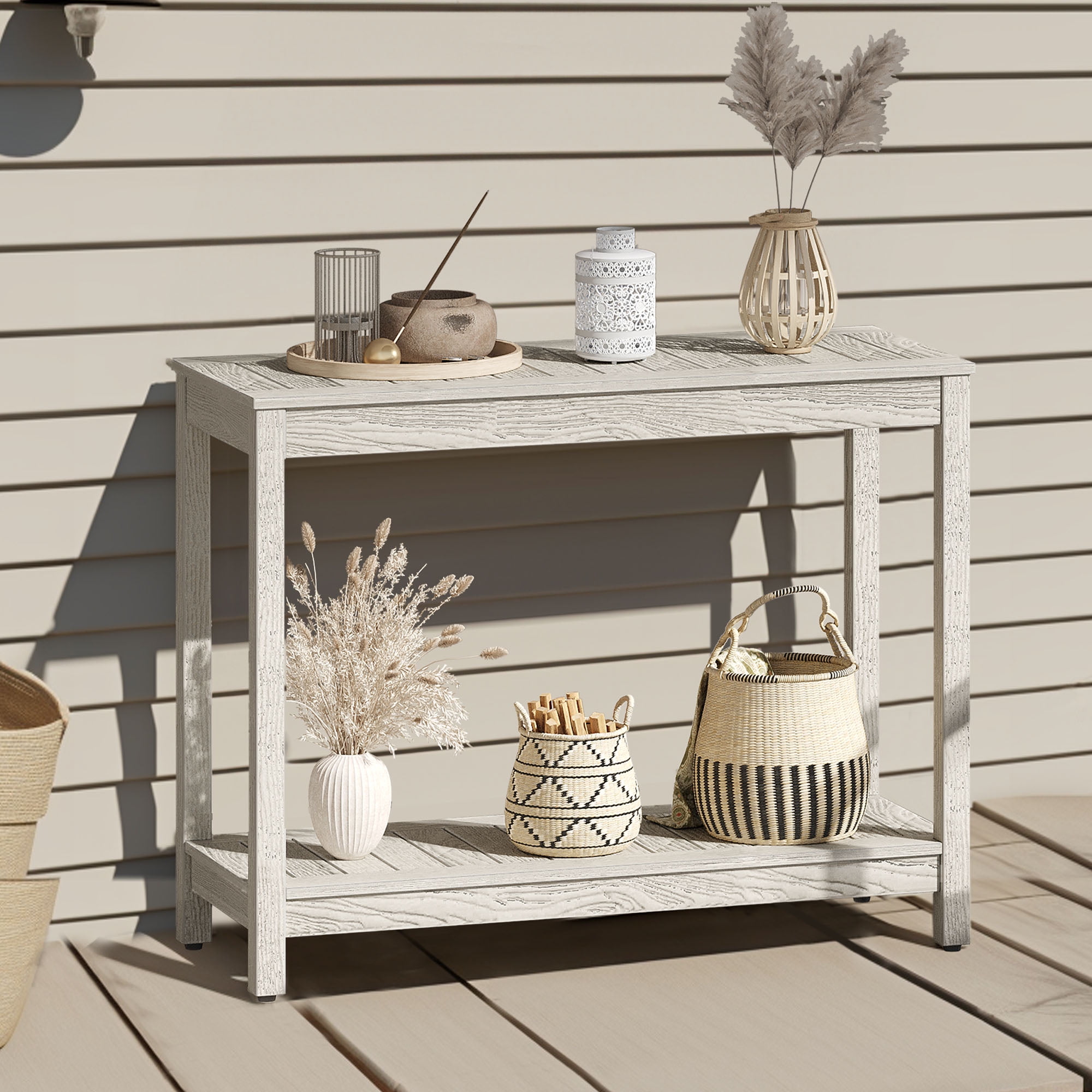 DWVO Modern Farmhouse Entryway Table with Storage Shelves, Wood Outdoor ...