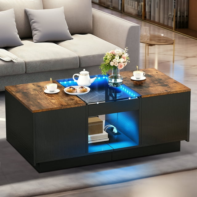 DWVO Modern LED Coffee Table, Large Living Room Center Tables with 2 ...