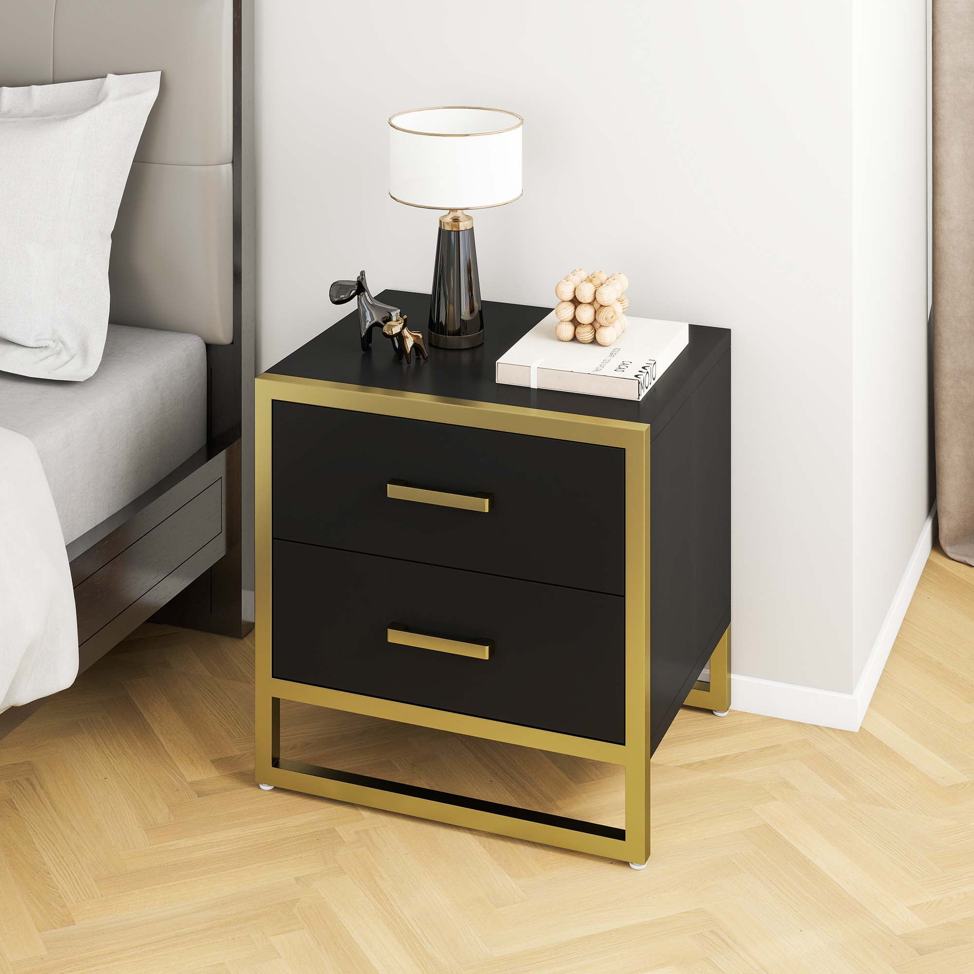 DWVO Modern Nightstand End Side Table with 2 Drawers and Metal Frame ...