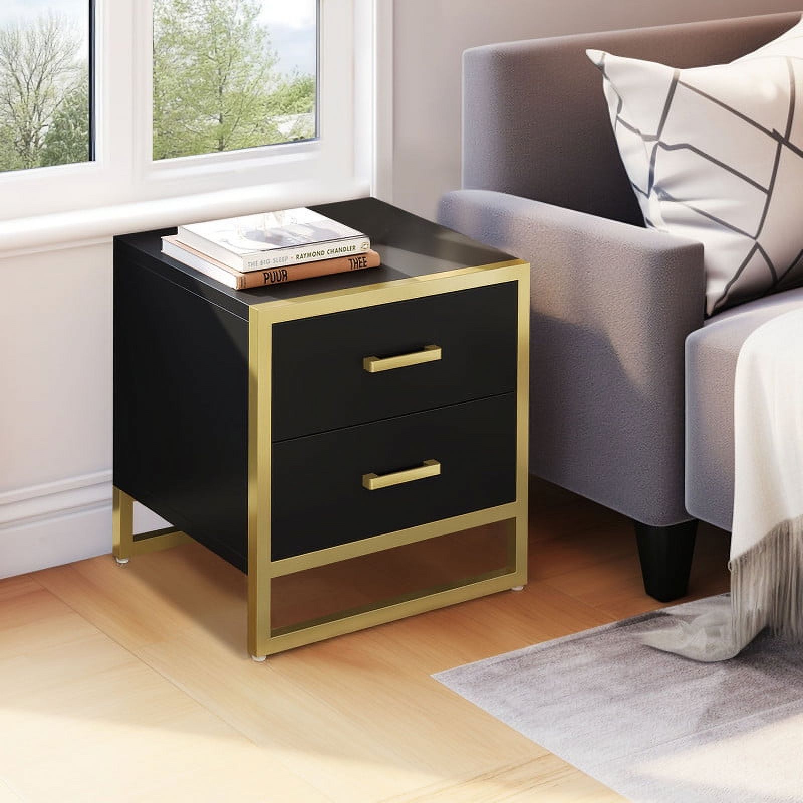 DWVO Modern Nightstand End Side Table with 2 Drawers and Metal Frame ...