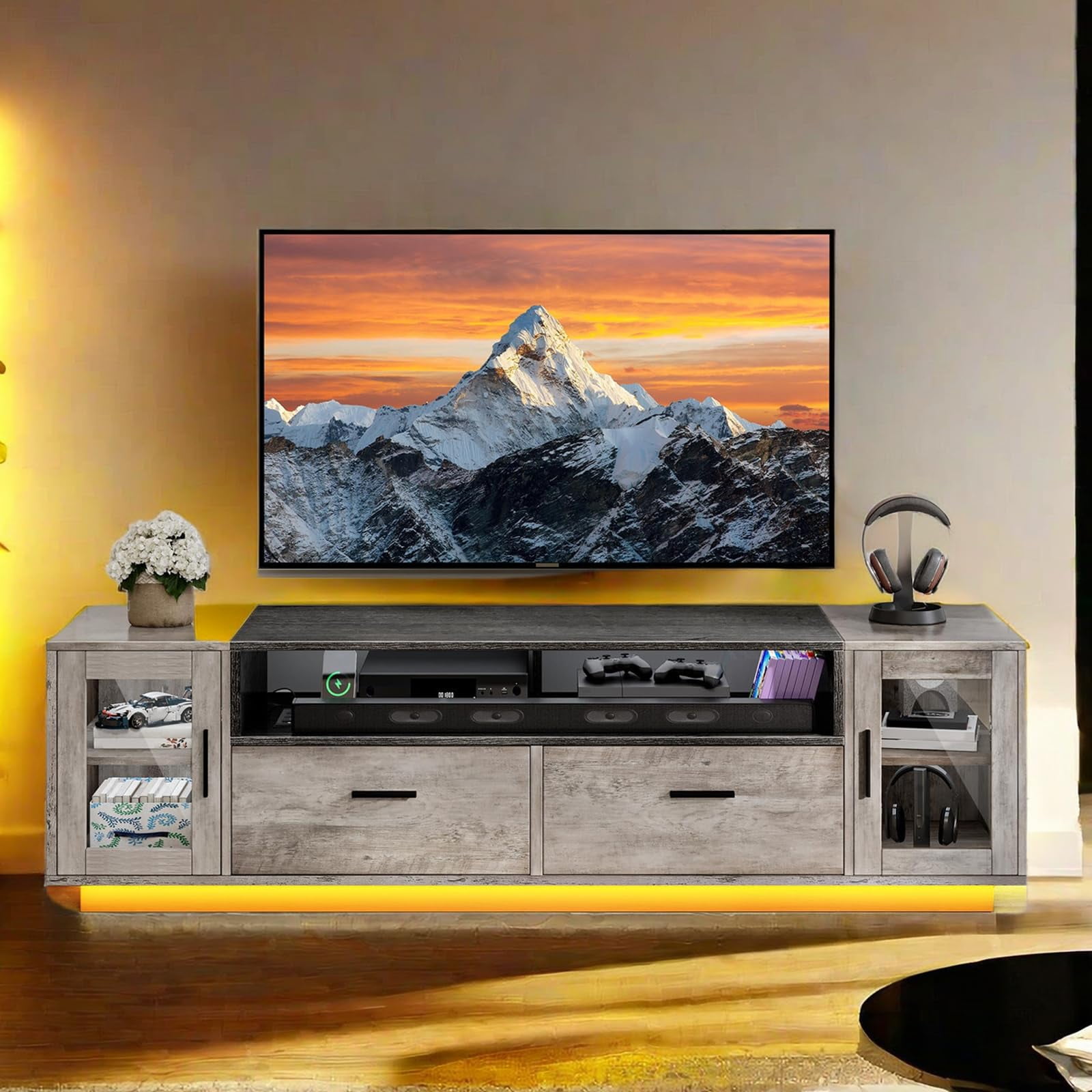 DWVO Modern TV Stands for Living Room with Power Outlets, LED TV Stand ...