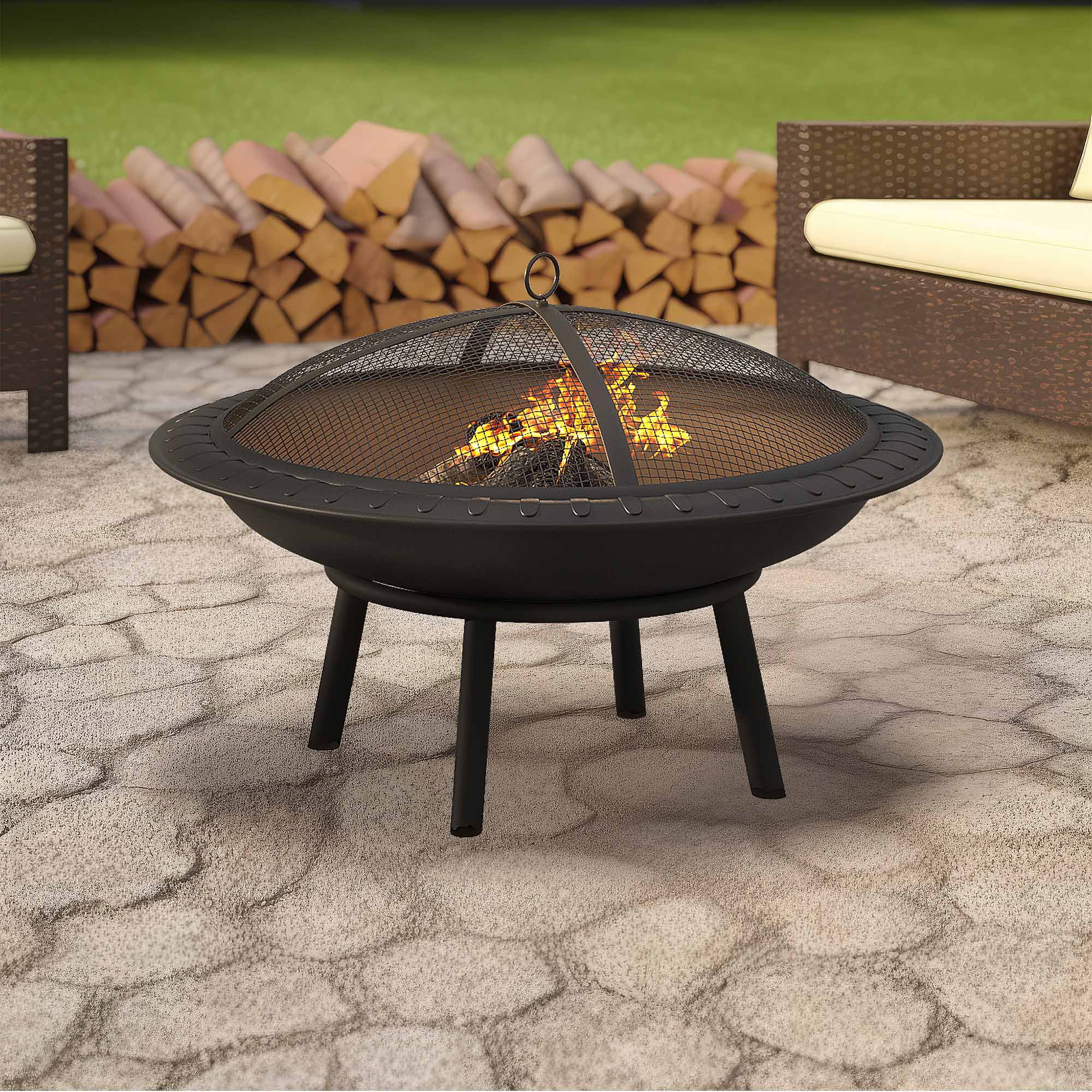 DWVO Outdoor Camping or Backyard Round Cauldron Fire Pit with Spark ...