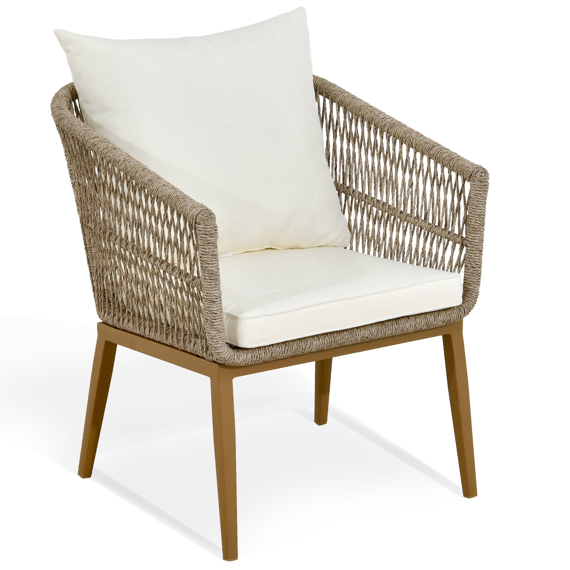 DWVO Stackable Indoor-Outdoor Rattan Dining Chair, Rope Woven Design ...
