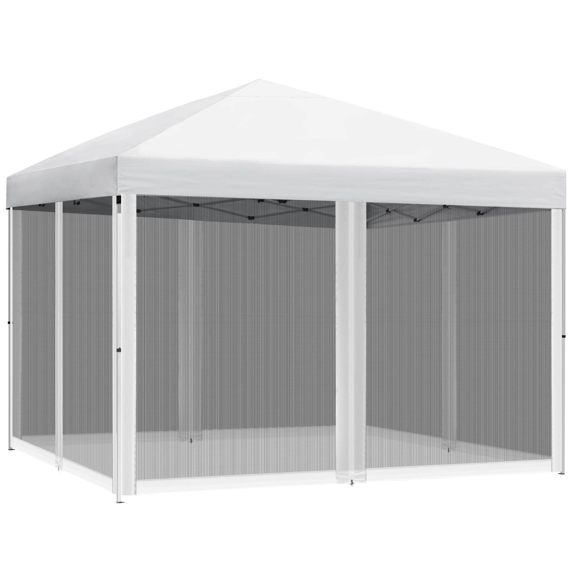 DWVO Pop-up Camping Gazebo, 10x10 FT White Tent with Mesh Screen ...
