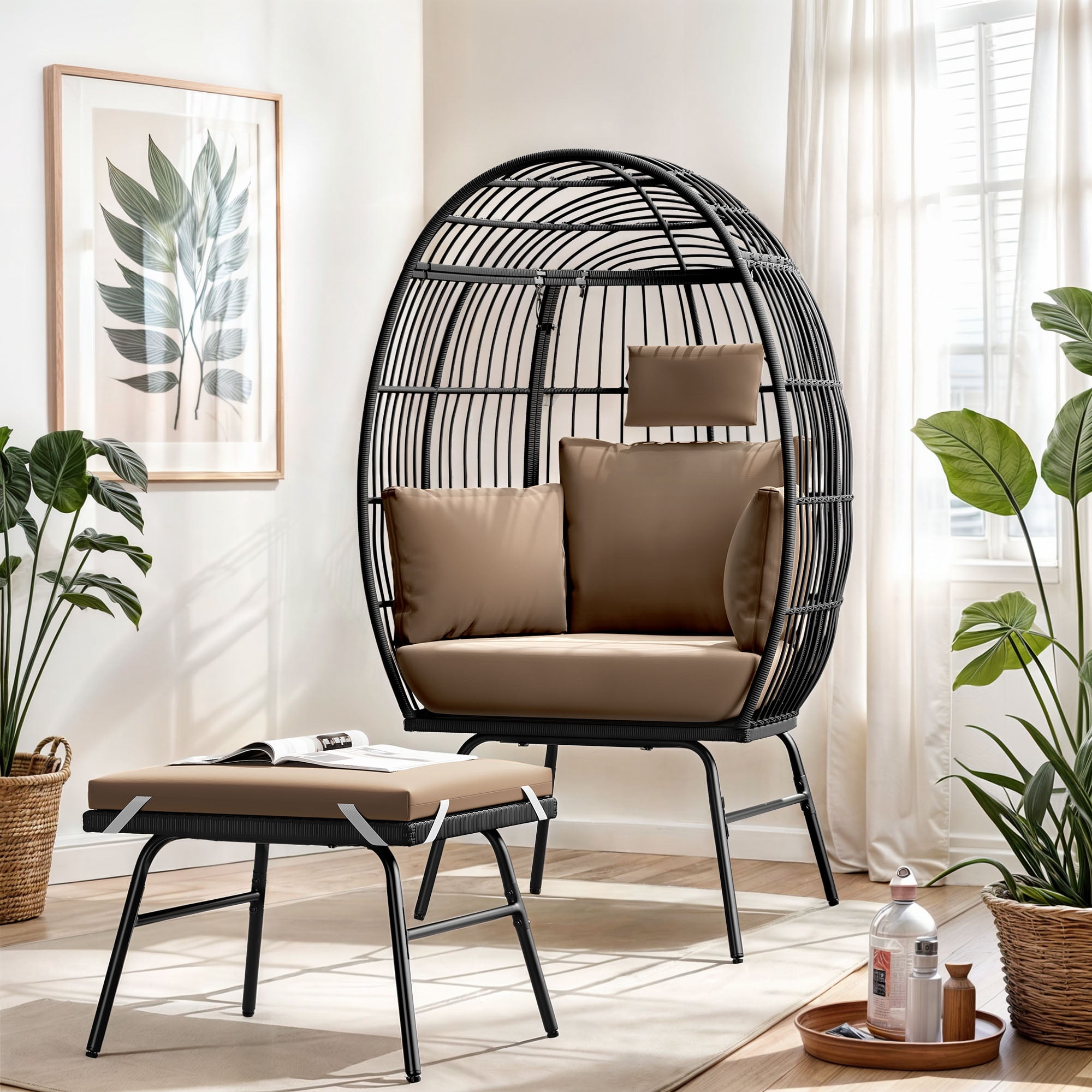 DWVO Outdoor Egg Chair, Wicker Patio Basket Chair with Stand and ...