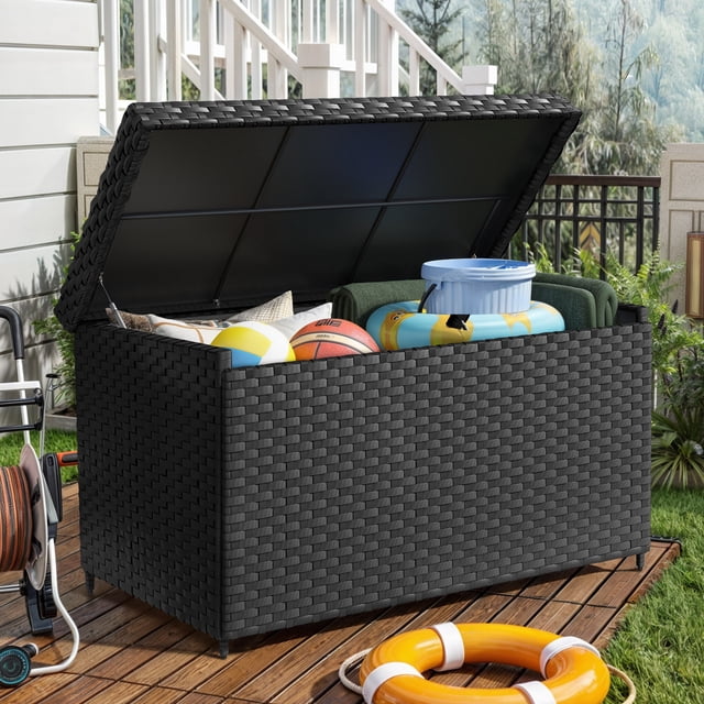 DWVO Outdoor Patio Deck Storage Box, Extra Large, 170 Gallon Wicker ...