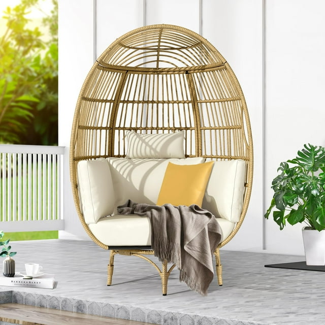 DWVO Indoor/Outdoor Patio Egg Chair - Swivel Wicker Rattan Basket Chair ...