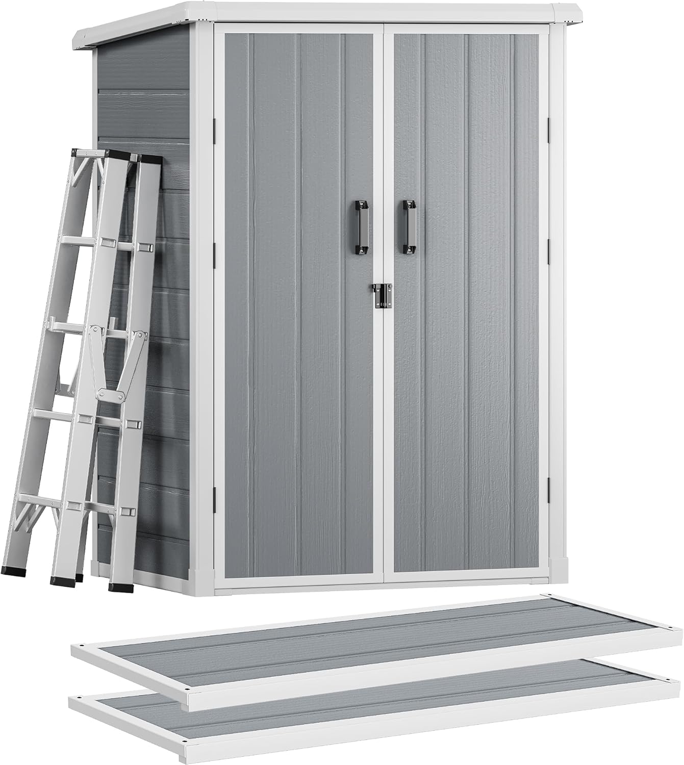 DWVO Outdoor Vertical Storage Shed with 2 Shelves, 60 Cu Ft Waterproof ...