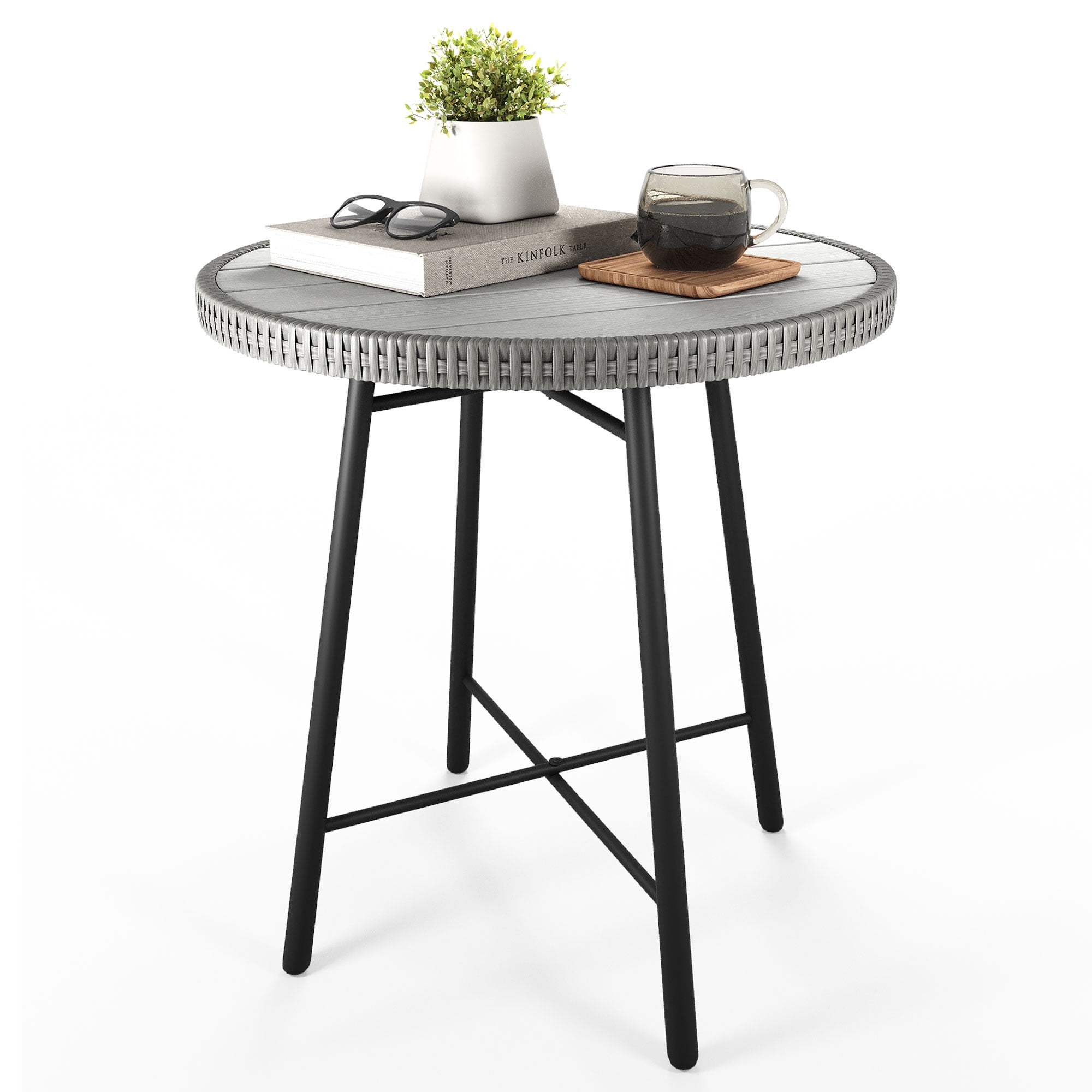 DWVO Outdoor Wicker Round Bistro Coffee Table, Patio Rattan Coffee ...