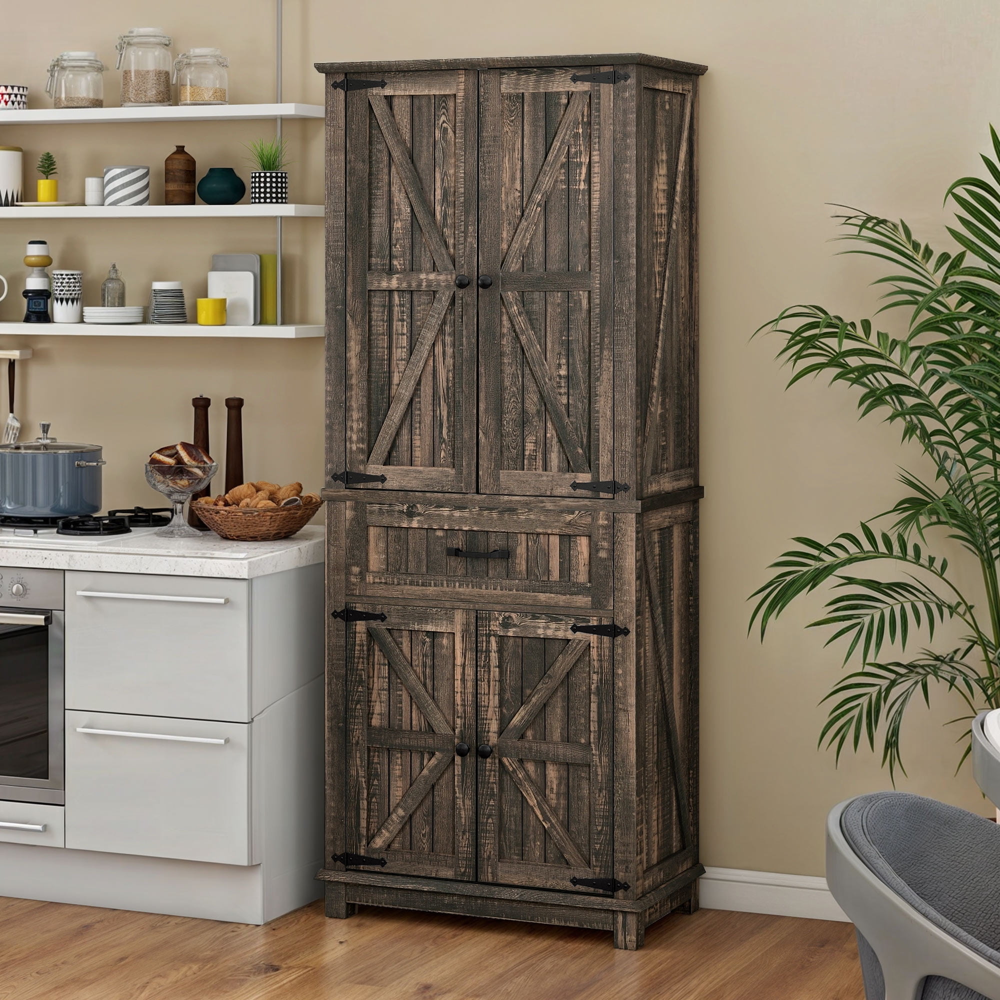 DWVO Pantry Cabinet with Shelves and Doors, Kitchen Storage Cabinet ...