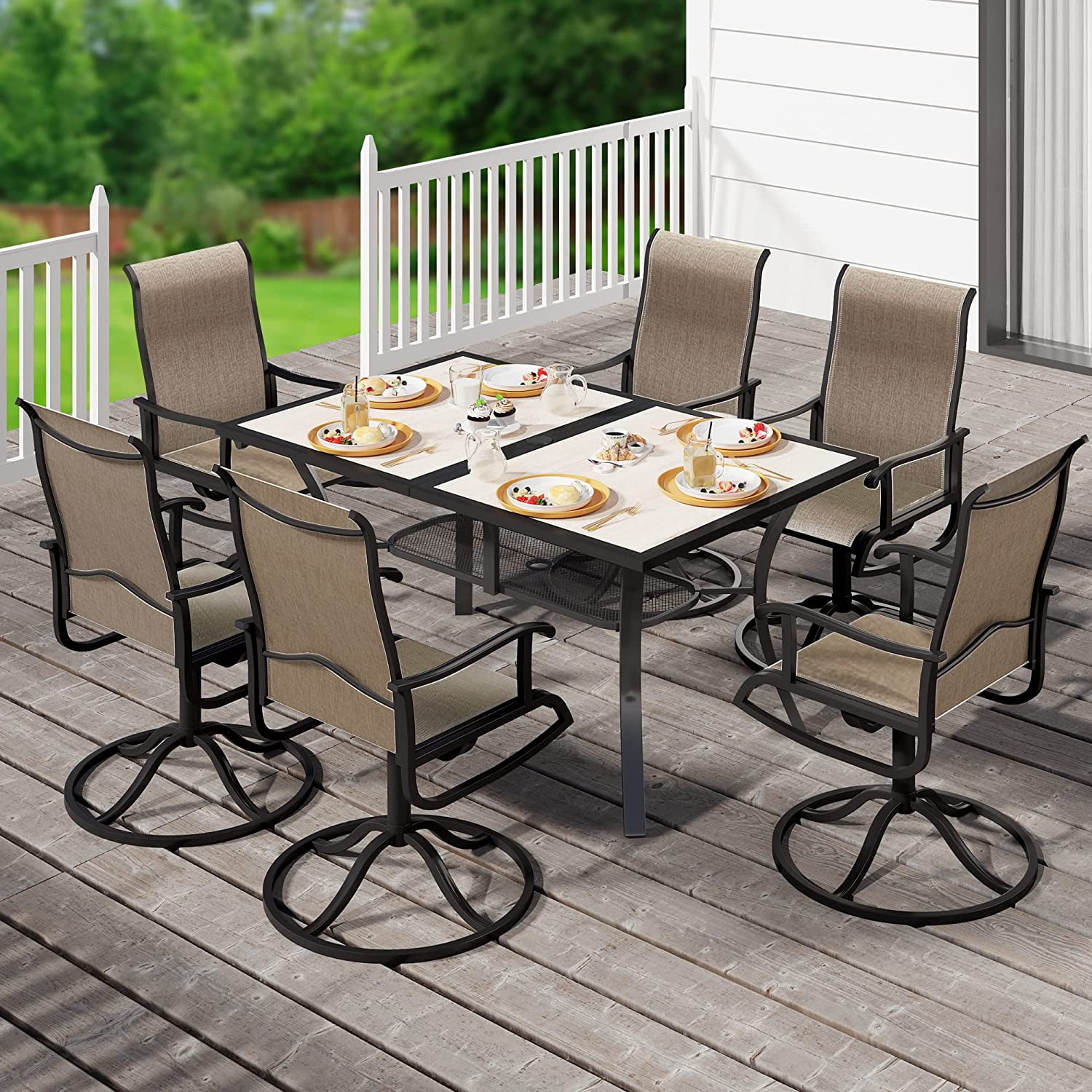 Craftian Patio Dining Set, 7-Piece Outdoor Patio Furniture Dining Set ...