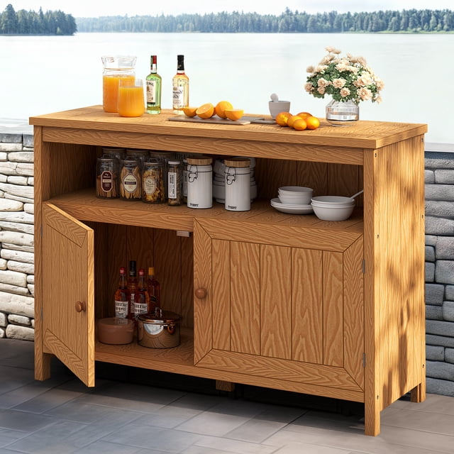 DWVO Patio Outdoor Bar Table,Wooden Sideboard Counter Table with 2 ...