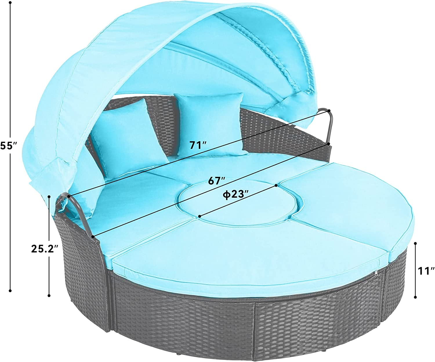 DWVO Patio Round Outdoor Daybed with Retractable Canopy Rattan Wicker ...