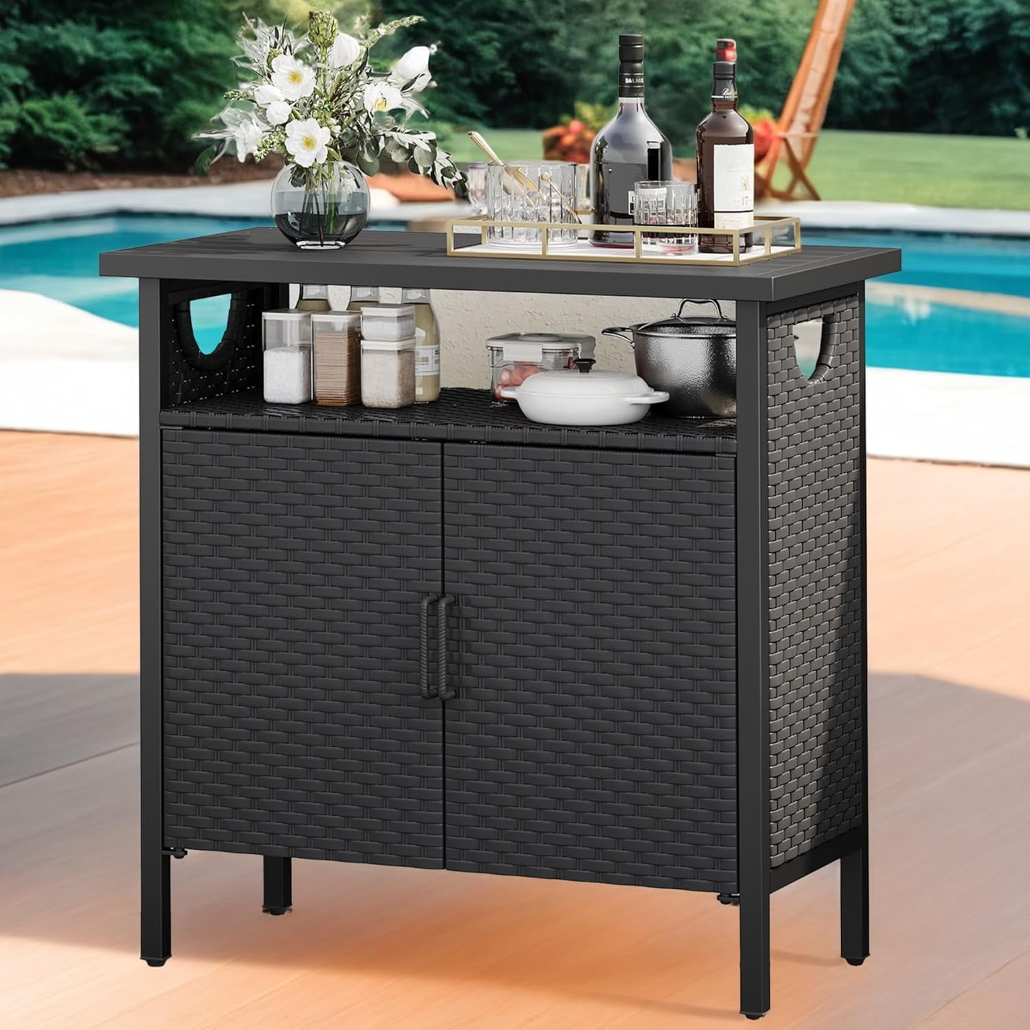 DWVO Patio Storage Cabinet, Outdoor Buffet Cabinet with Two Doors and ...