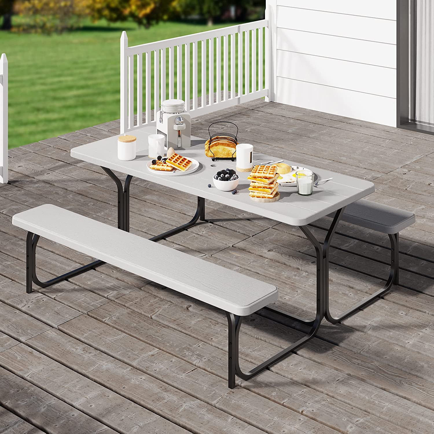DWVO 6ft Heavy Duty Folding Picnic Table and Bench Set, Resin Tabletop ...