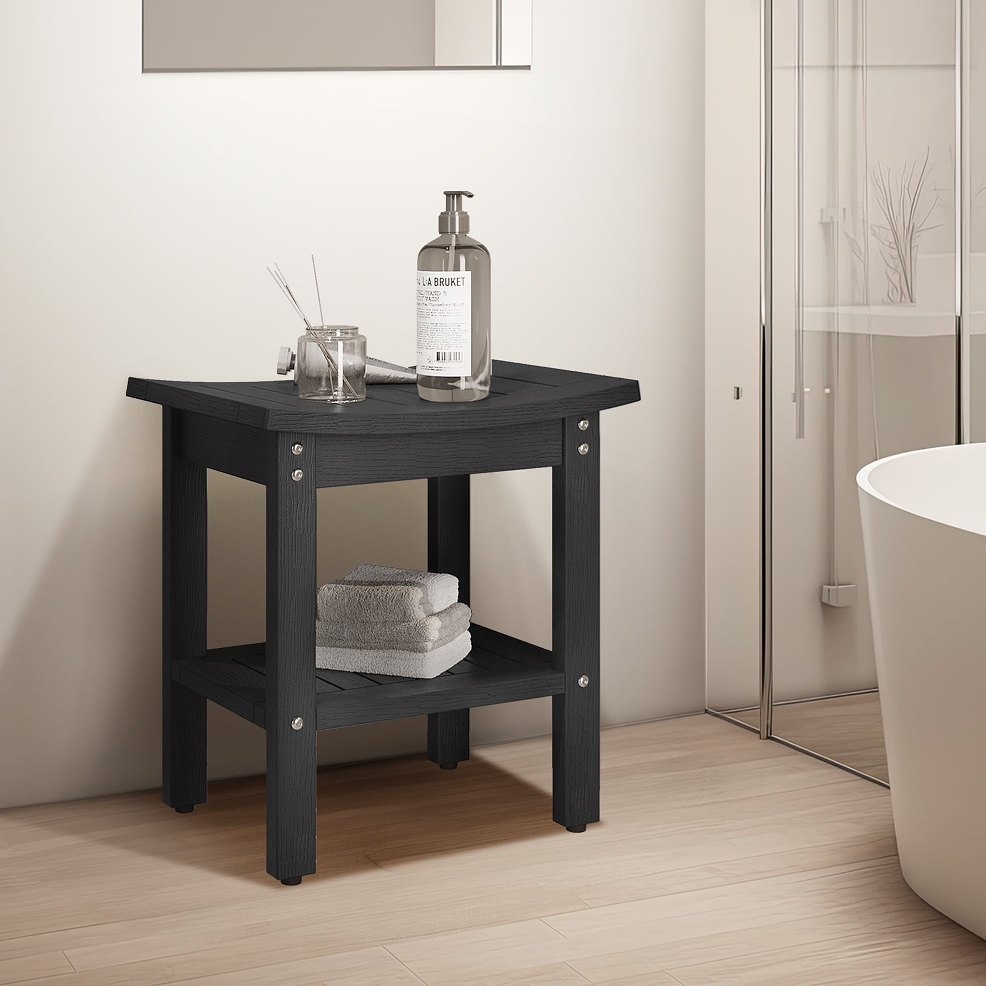 DWVO Poly Lumber Shower Bench and Chair with Free Soap Dish, Waterproof ...