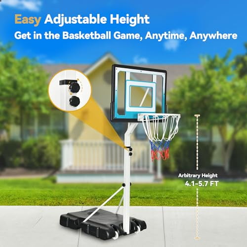 DWVO Pool Hoop, 4.1-5.7ft Easy Adjustable Goal, Portable Poolside Hoop ...