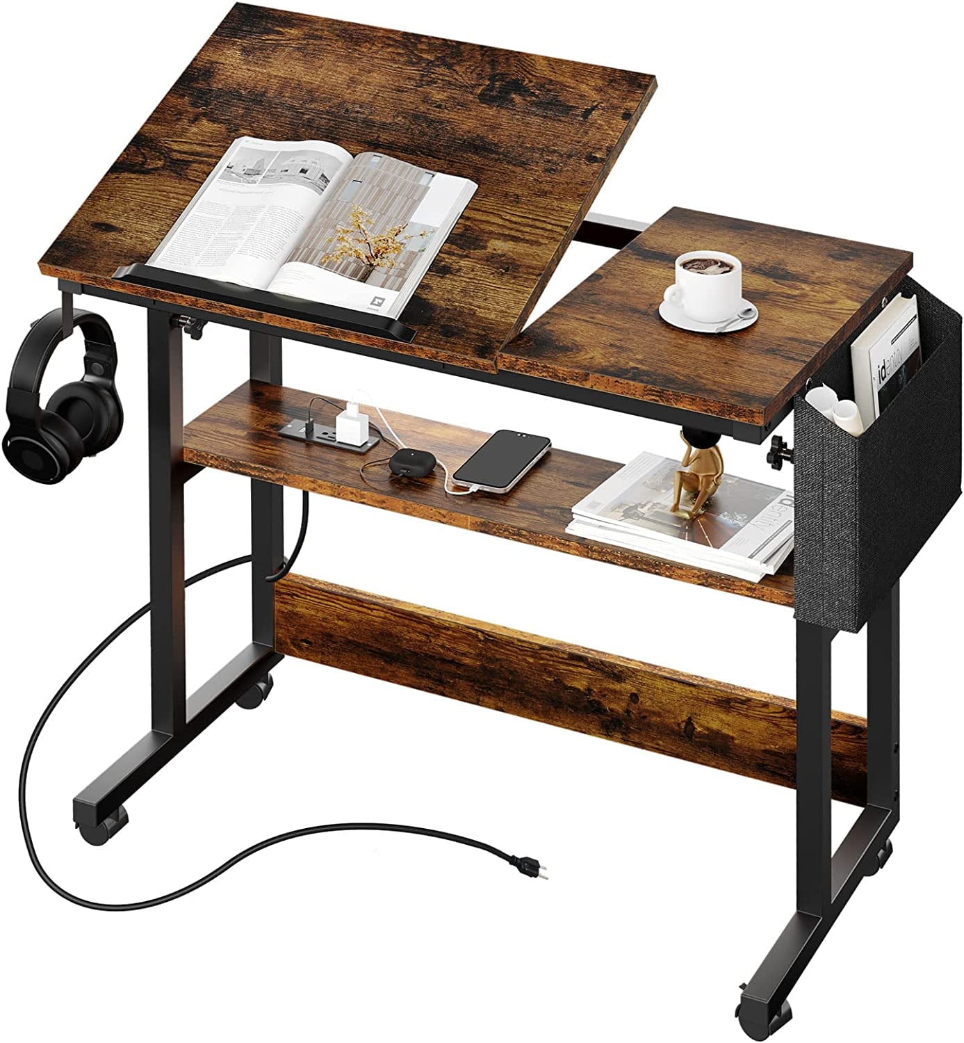 DWVO Portable Desk with Charging Station, Height Adjustable Laptop ...