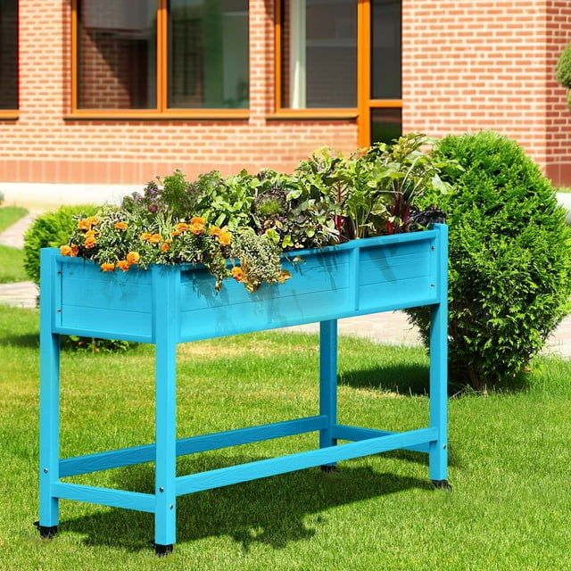 DWVO Raised Garden Bed with Planter Box with Legs & Lockable Wheels ...