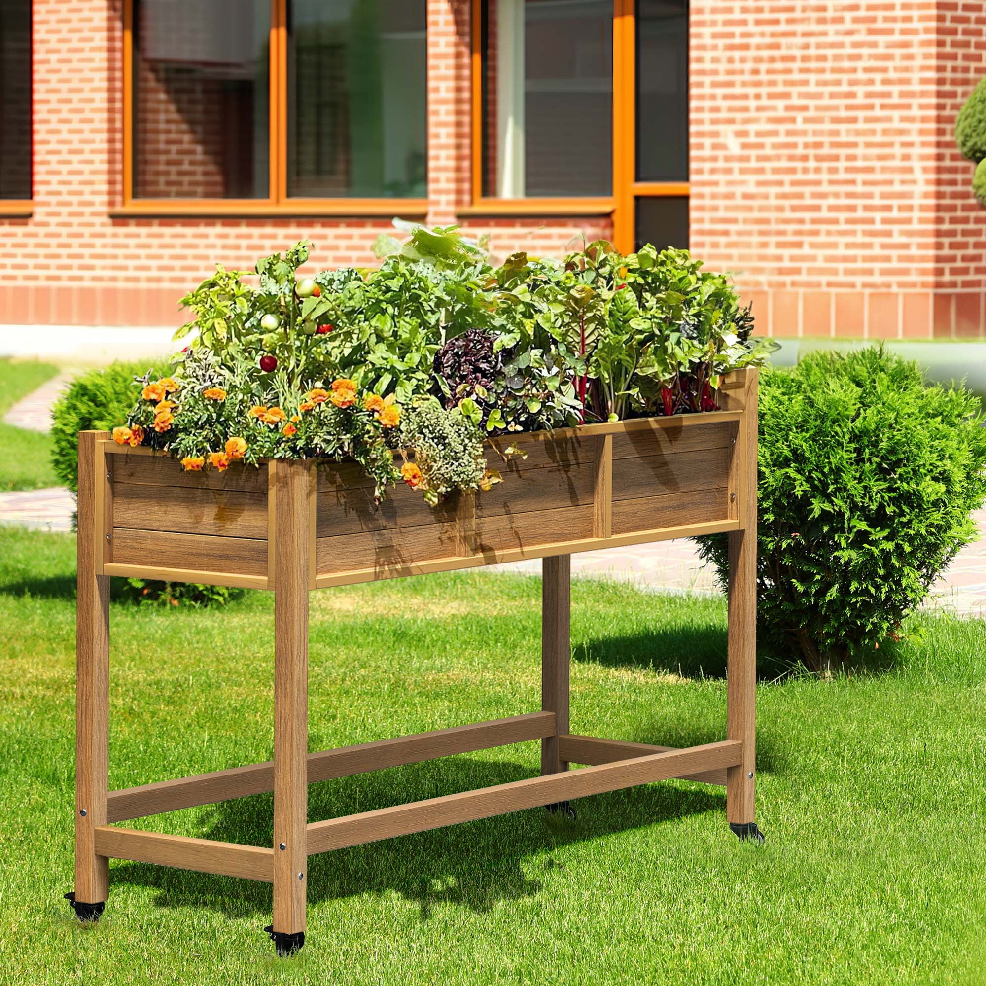 DWVO Raised Garden Bed with Planter Box with Legs & Lockable Wheels ...