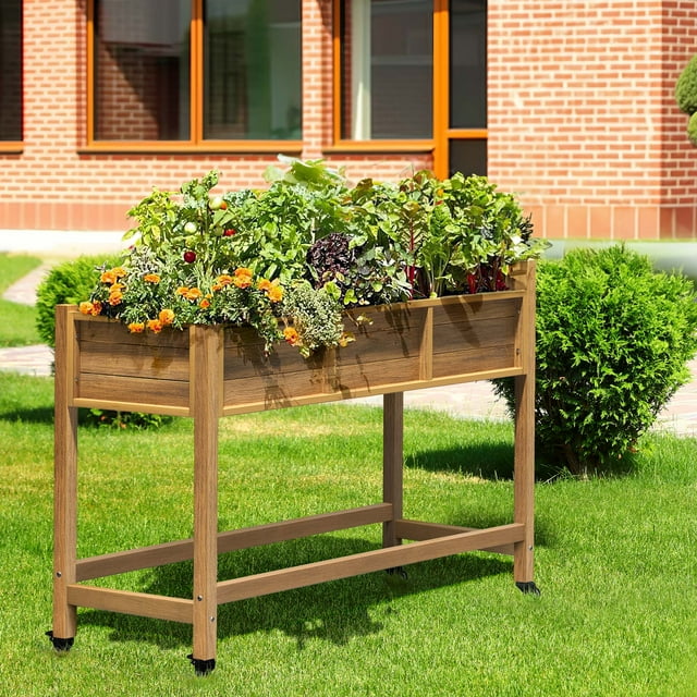 DWVO Raised Garden Bed with Planter Box with Legs & Lockable Wheels ...