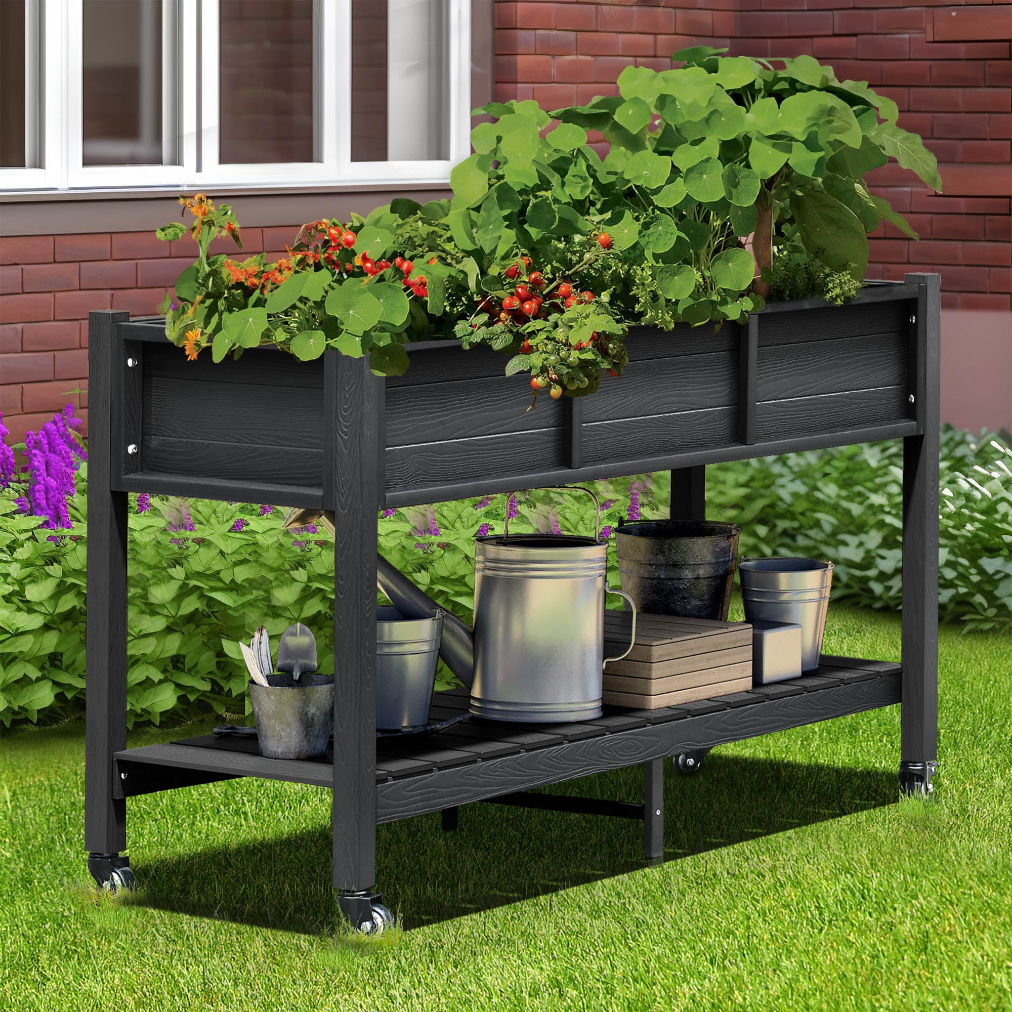 DWVO Raised Garden Bed with Planter Box with Storage Shelf & Lockable ...