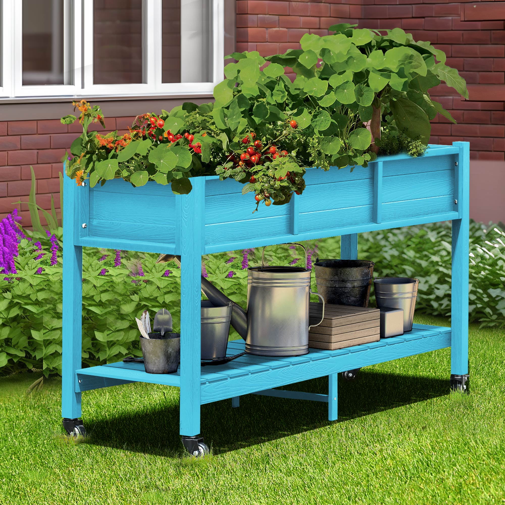 DWVO Raised Garden Bed with Planter Box with Storage Shelf & Lockable ...