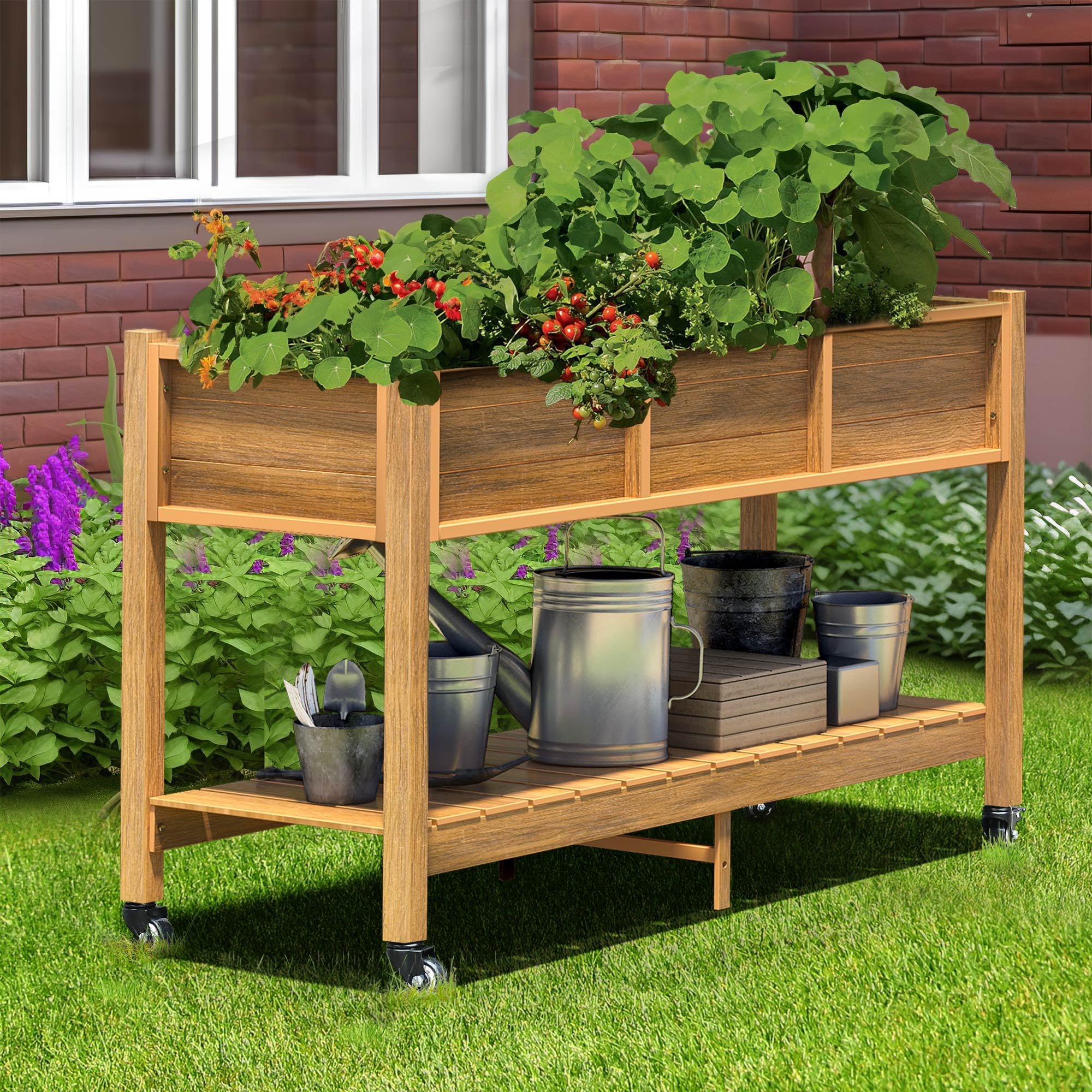 DWVO Raised Garden Bed with Planter Box with Storage Shelf & Lockable ...