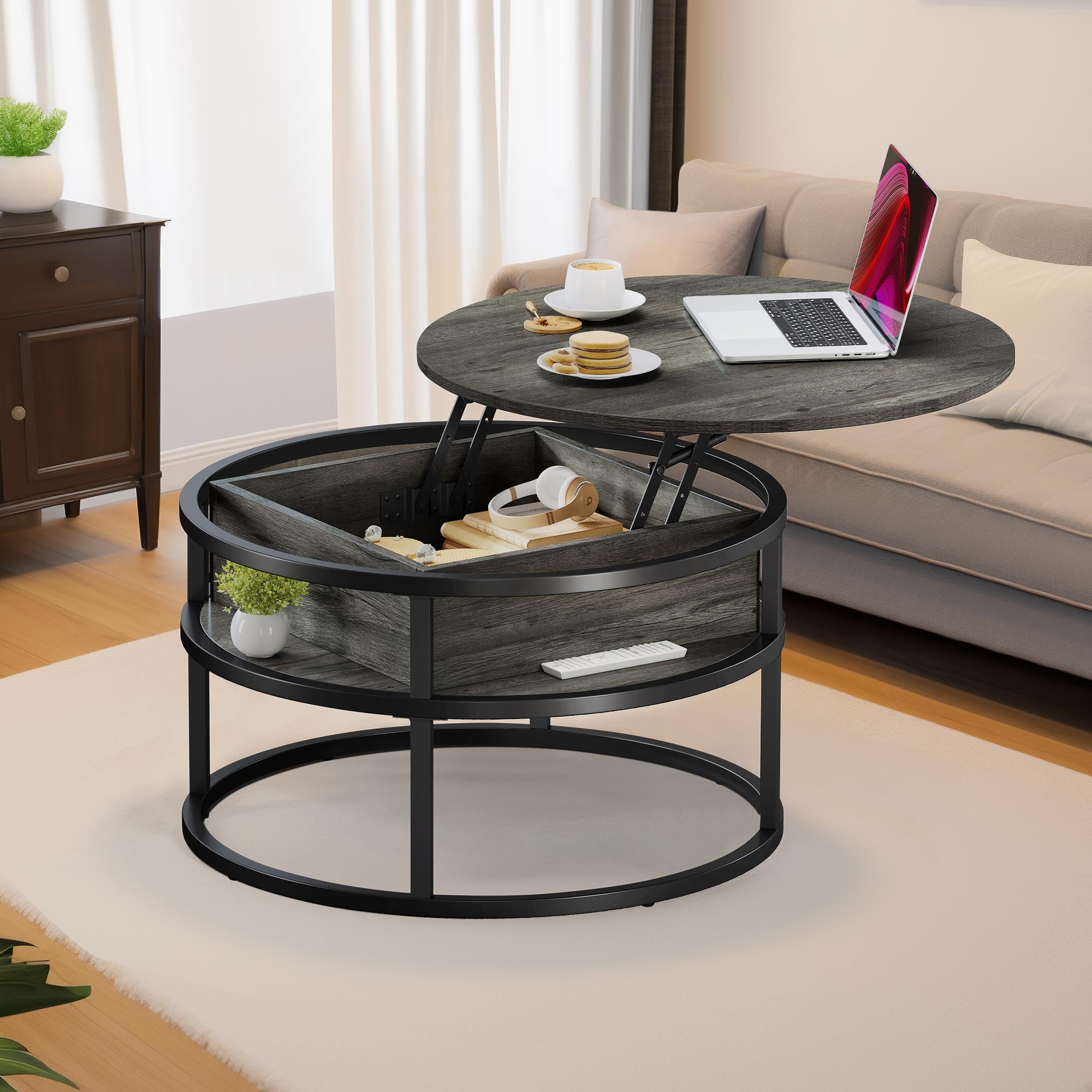 DWVO Round Lift Top Coffee Table, Center Tables with Storage for Living ...