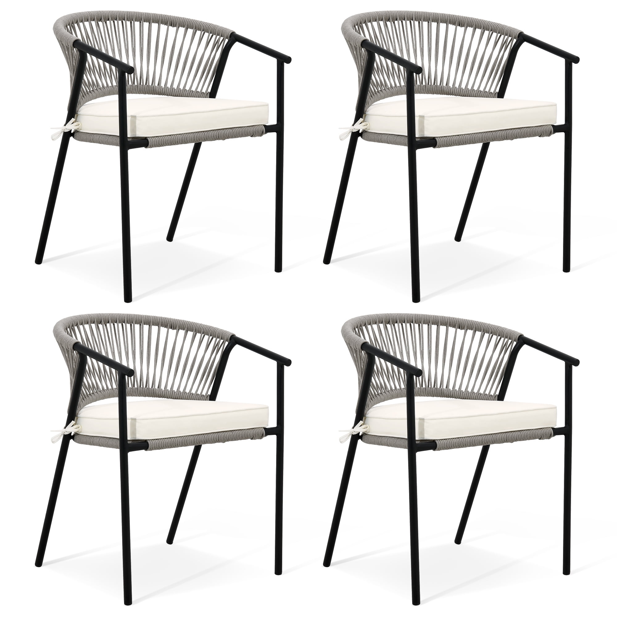 DWVO 4 Stackable Rope Woven Outdoor Dining Chairs for Patio - Walmart ...