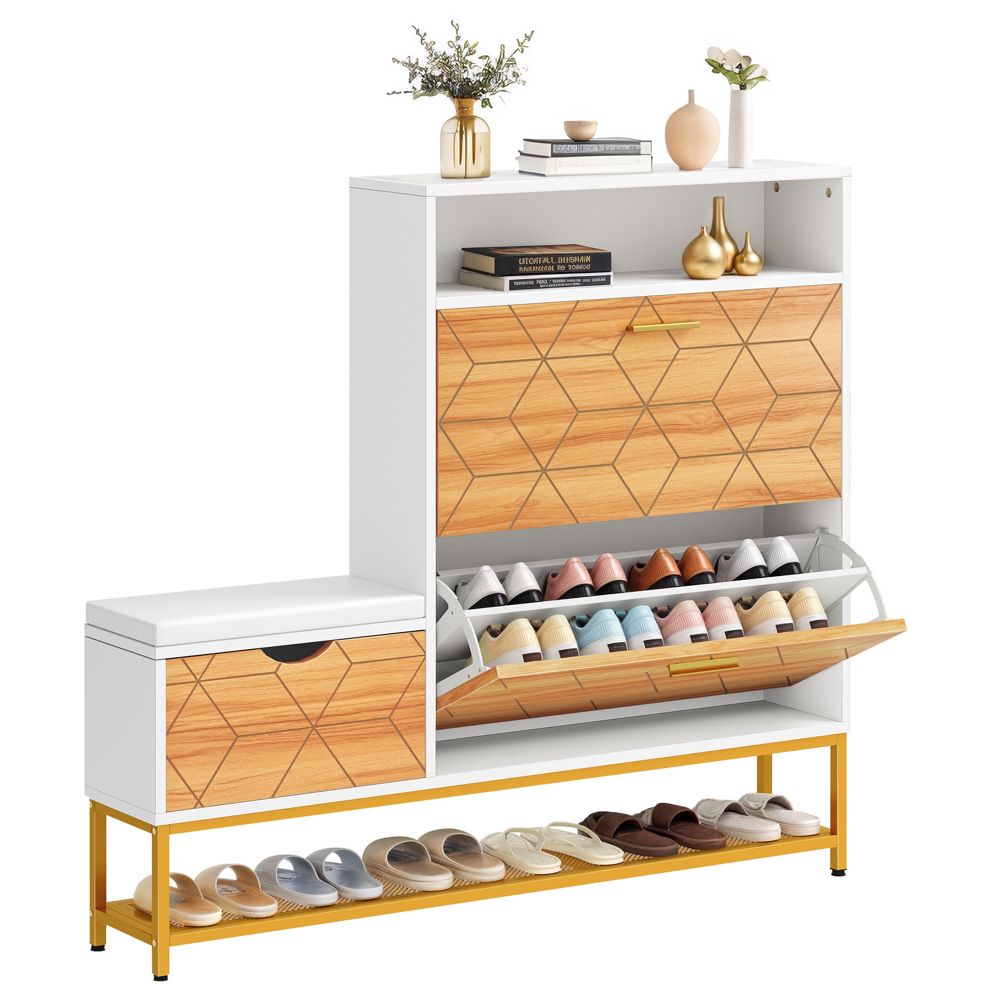 DWVO Shoe Cabinet with 2 Flip Drawers & Open shelf , Modern Shoe ...