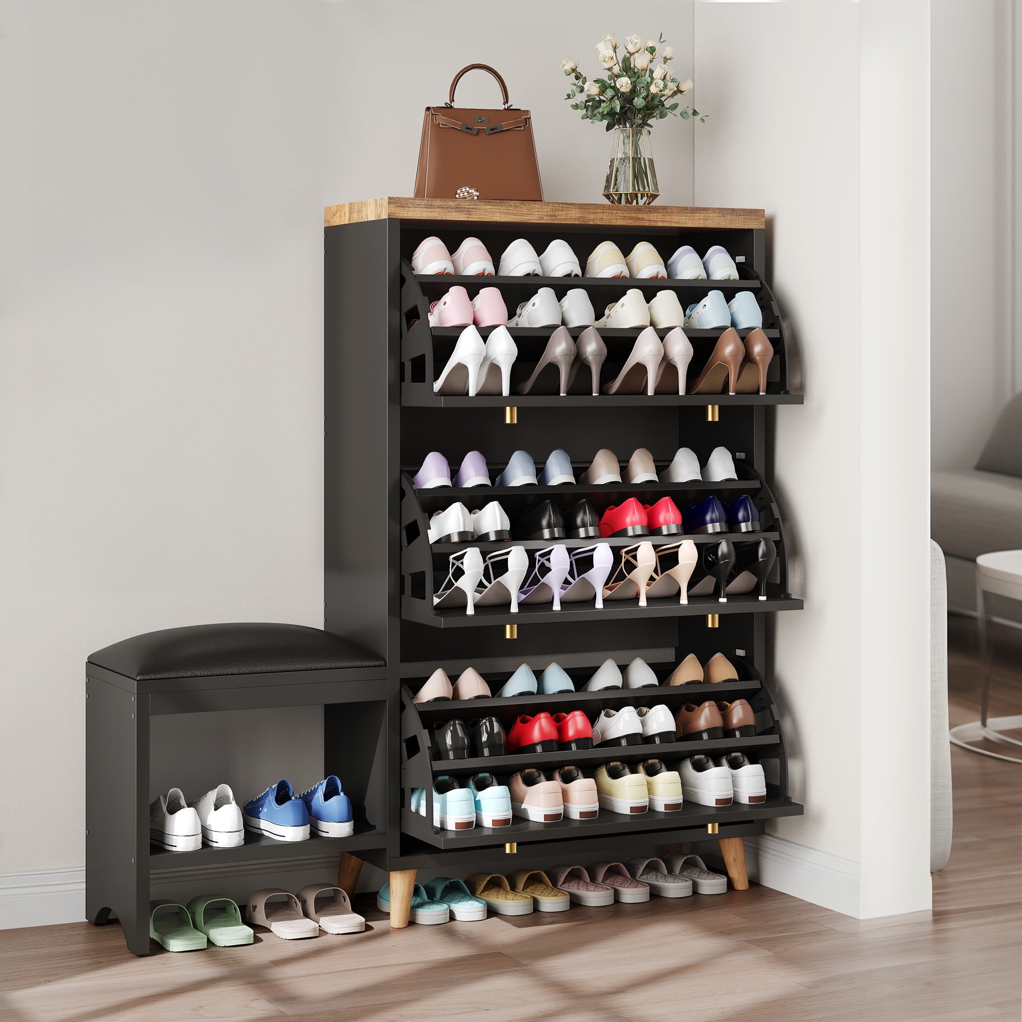 DWVO Shoe Cabinet with 3 Flip Drawers, Freestanding Shoe Rack Storage ...