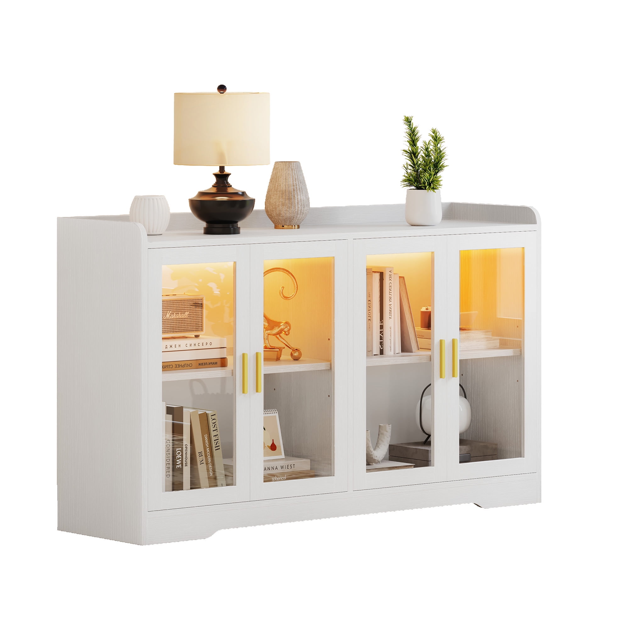DWVO Sideboard Buffet Cabinet with LED Light & Doors, Modern Wood ...