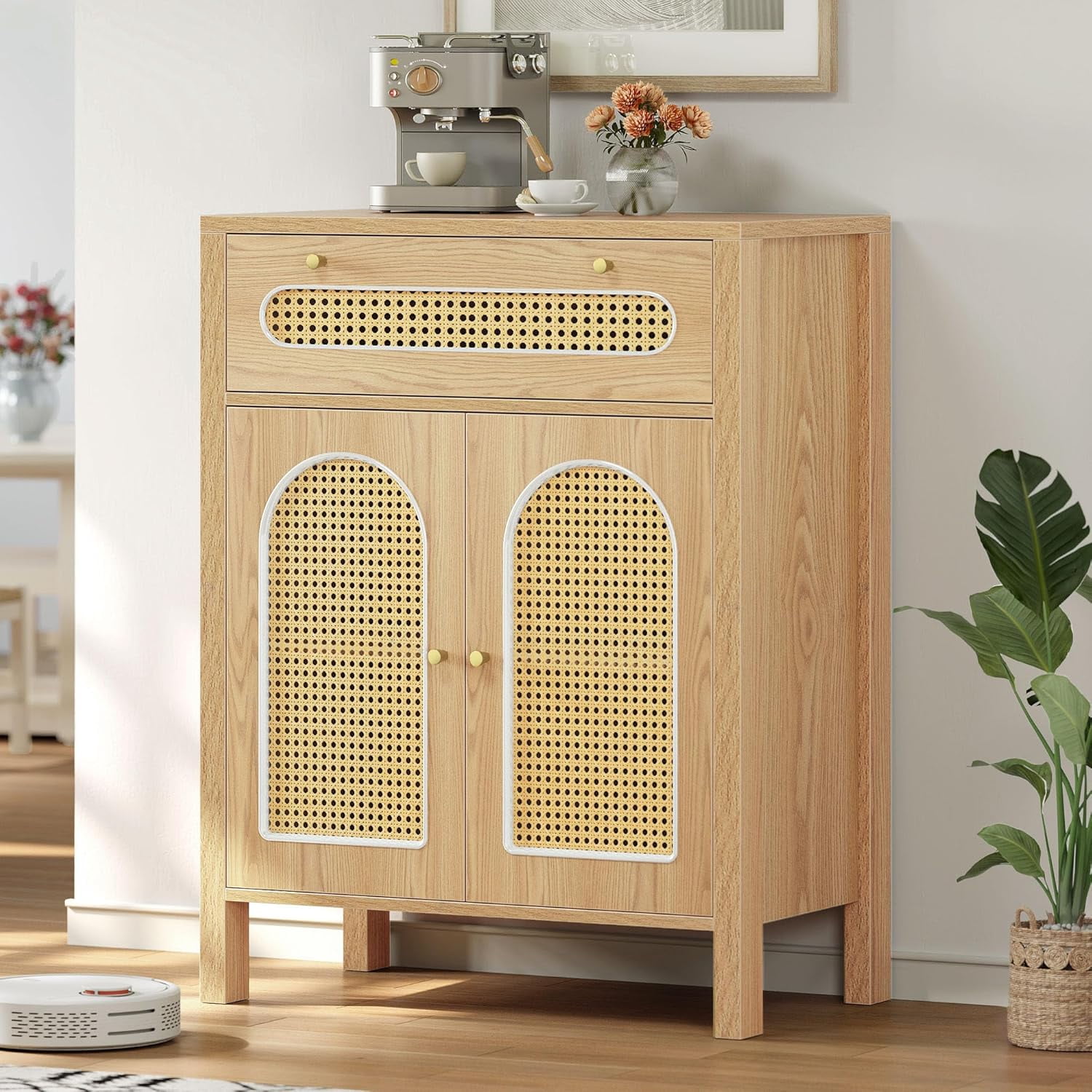 DWVO Sideboard Buffet - Kitchen Storage Cabinet with Rattan Doors ...