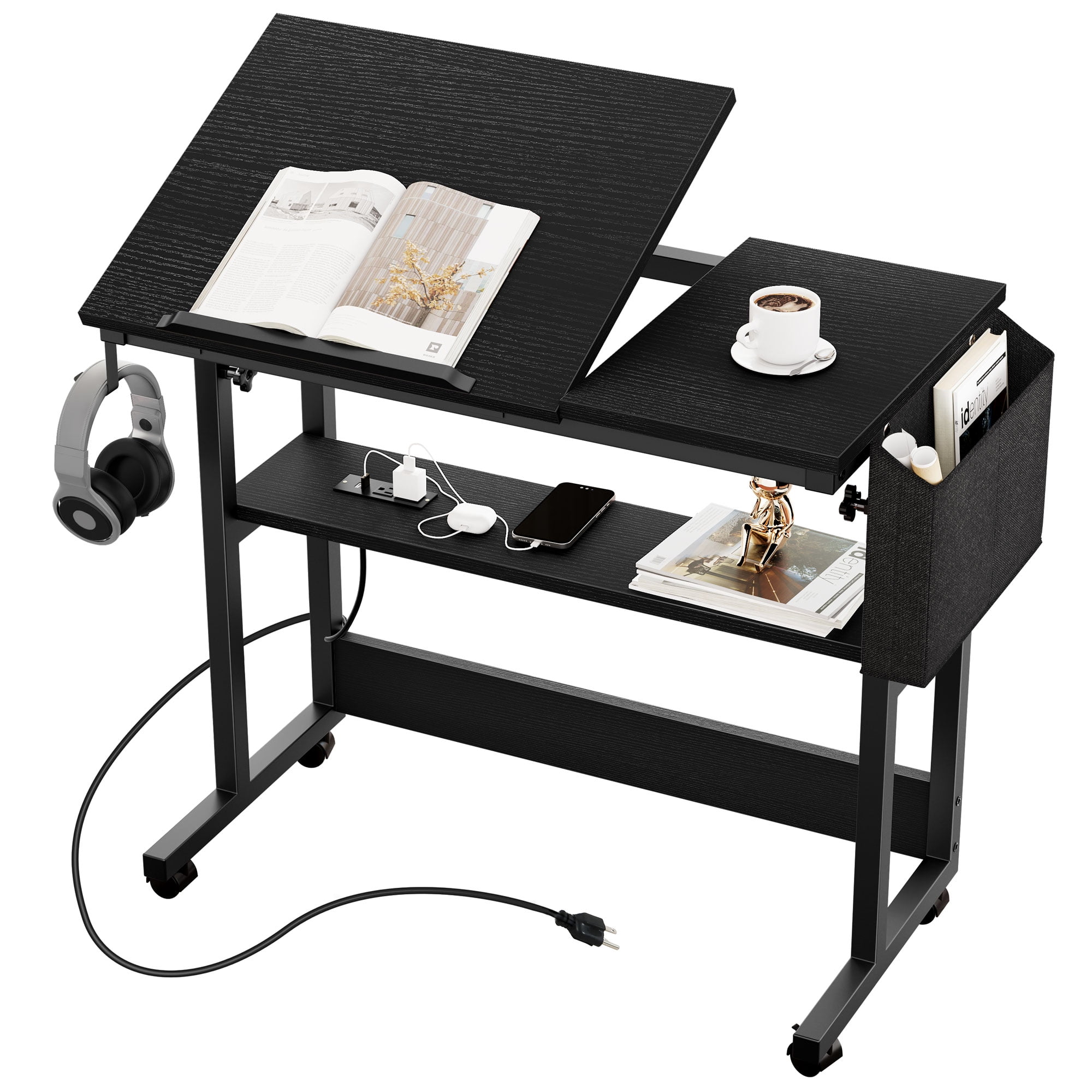DWVO Compact Work Stand Up Desk with USB, Adjustable Height and Rolling ...