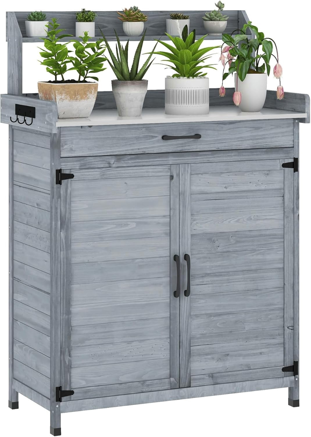 DWVO Solid Wood Outdoor Storage Box, Potting Table and Bench with ...