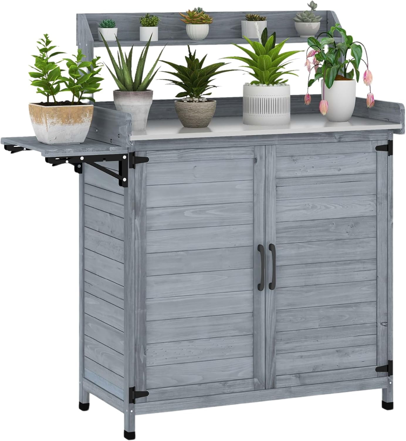 DWVO Solid Wood Outdoor Storage Box, Potting Table and Bench with ...