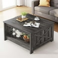 DWVO Rustic Wood Farmhouse Modern Square Coffee Table with Storage ...