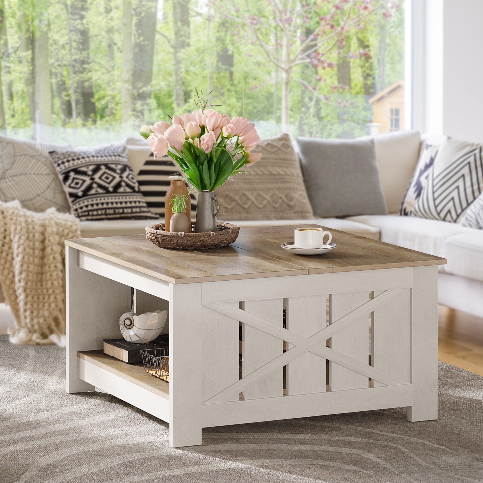 Yitahome Simple Wooden Style Coffee Table with Open Storage Shelf ...