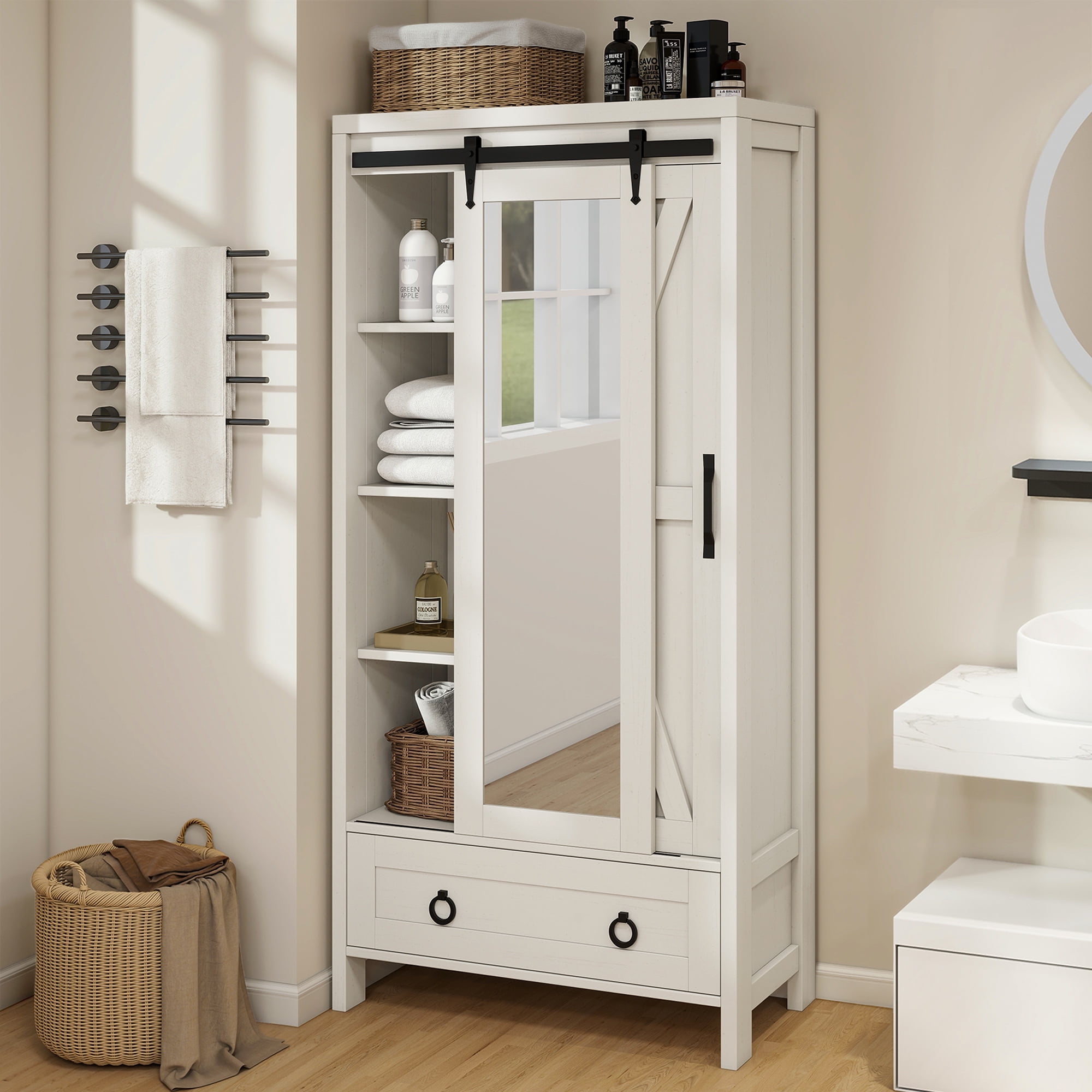 DWVO Storage Cabinet with Doors and Mirrors for Bedroom, Living Room ...
