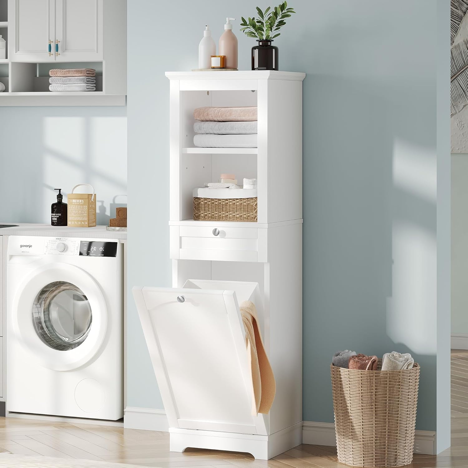 DWVO Tilt Out Laundry Hamper, Laundry Hamper Cabinet with Shelf Hidden ...