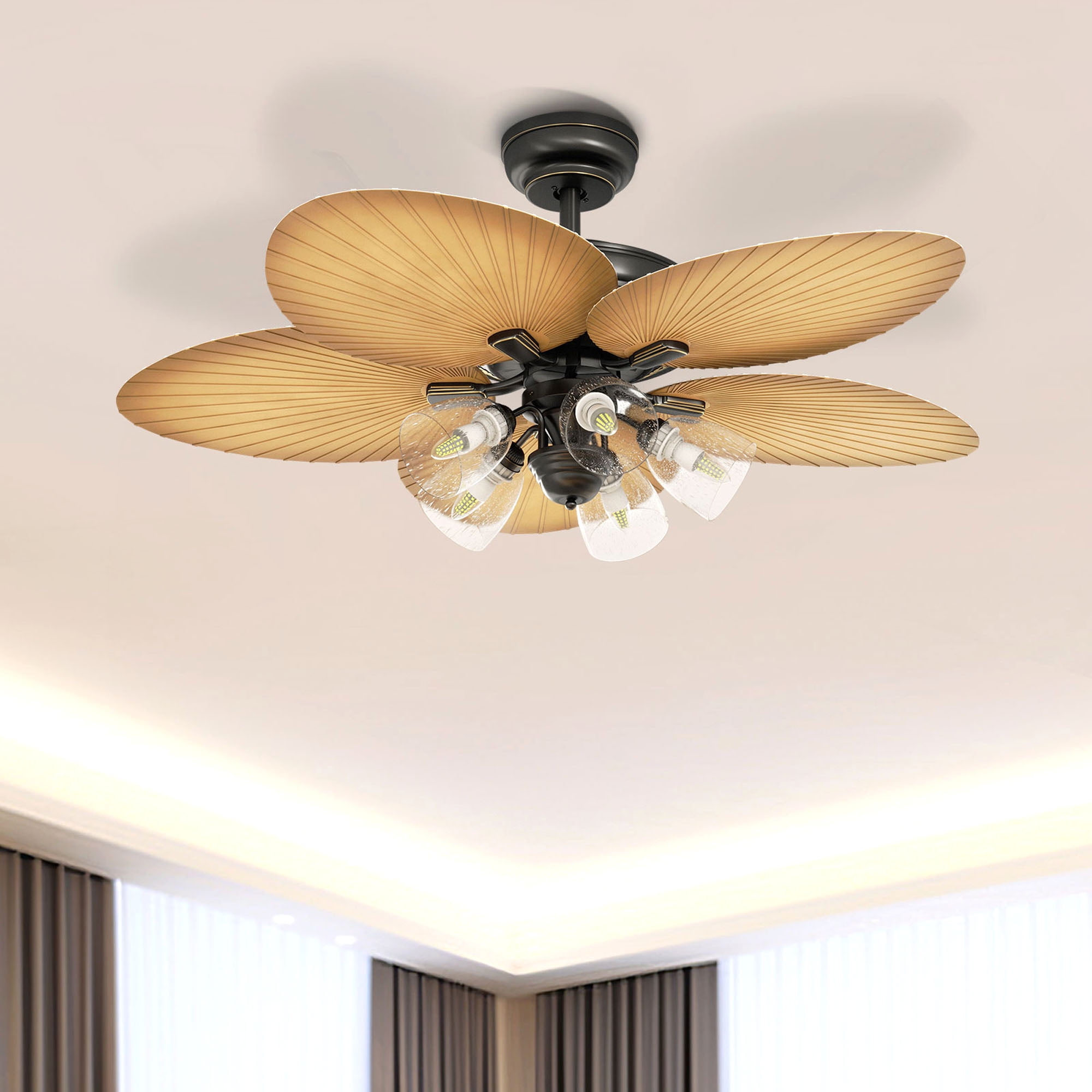 DWVO Tropical 52in Palm Leaf Ceiling Fans with Light and Remote,Glass ...