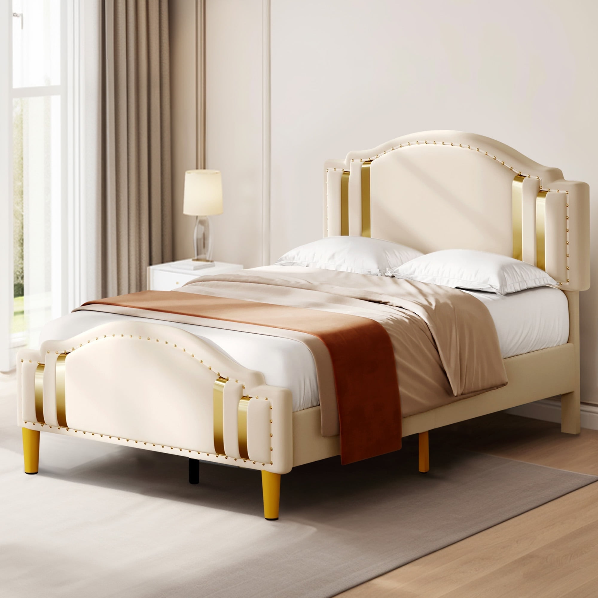 DWVO Upholstered Wingback Bed, Full Size Bed Frame with Wood Slat, No ...