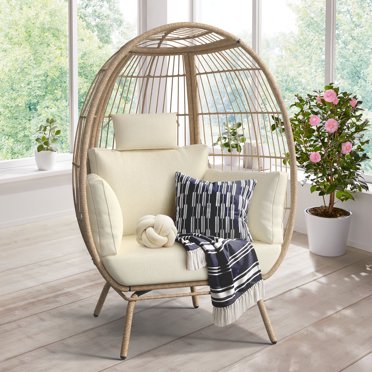 Better Homes & Gardens Bellamy Round Wicker Outdoor Egg Chair, Beige ...