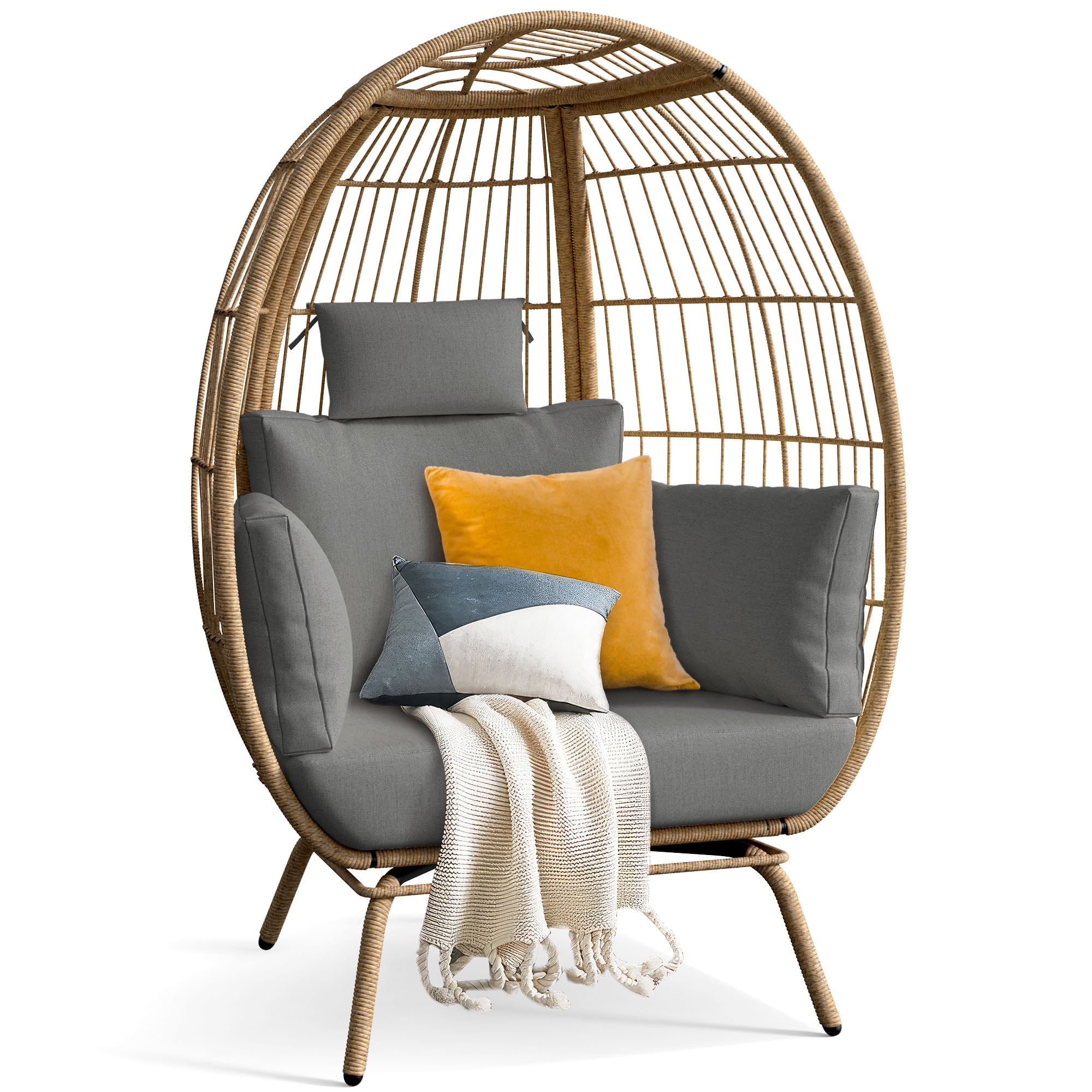 DWVO Rattan Wicker Egg Chair, Indoor/Outdoor Lounger for Patio ...