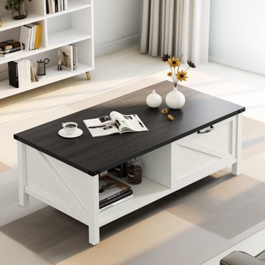 OKD 48" Farmhouse Rectangular Coffee Table with Storage & Sliding Barn ...