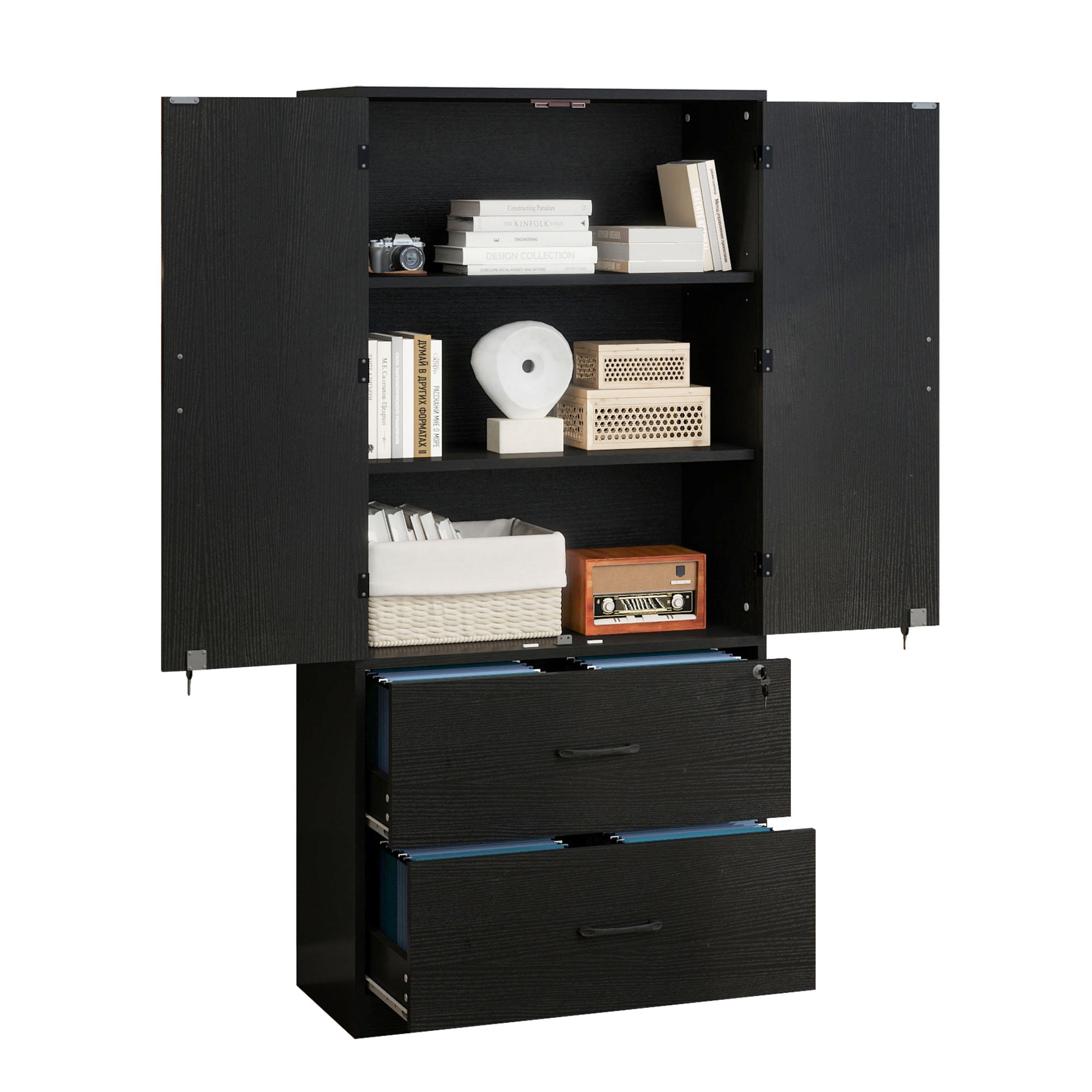 DWVO Wood File Cabinet with Lock & 2 Drawers, Lateral Filing Cabinets ...