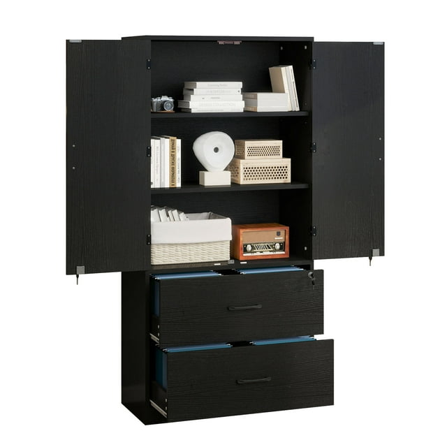 DWVO Wood File Cabinet with Lock & 2 Drawers, Lateral Filing Cabinets ...
